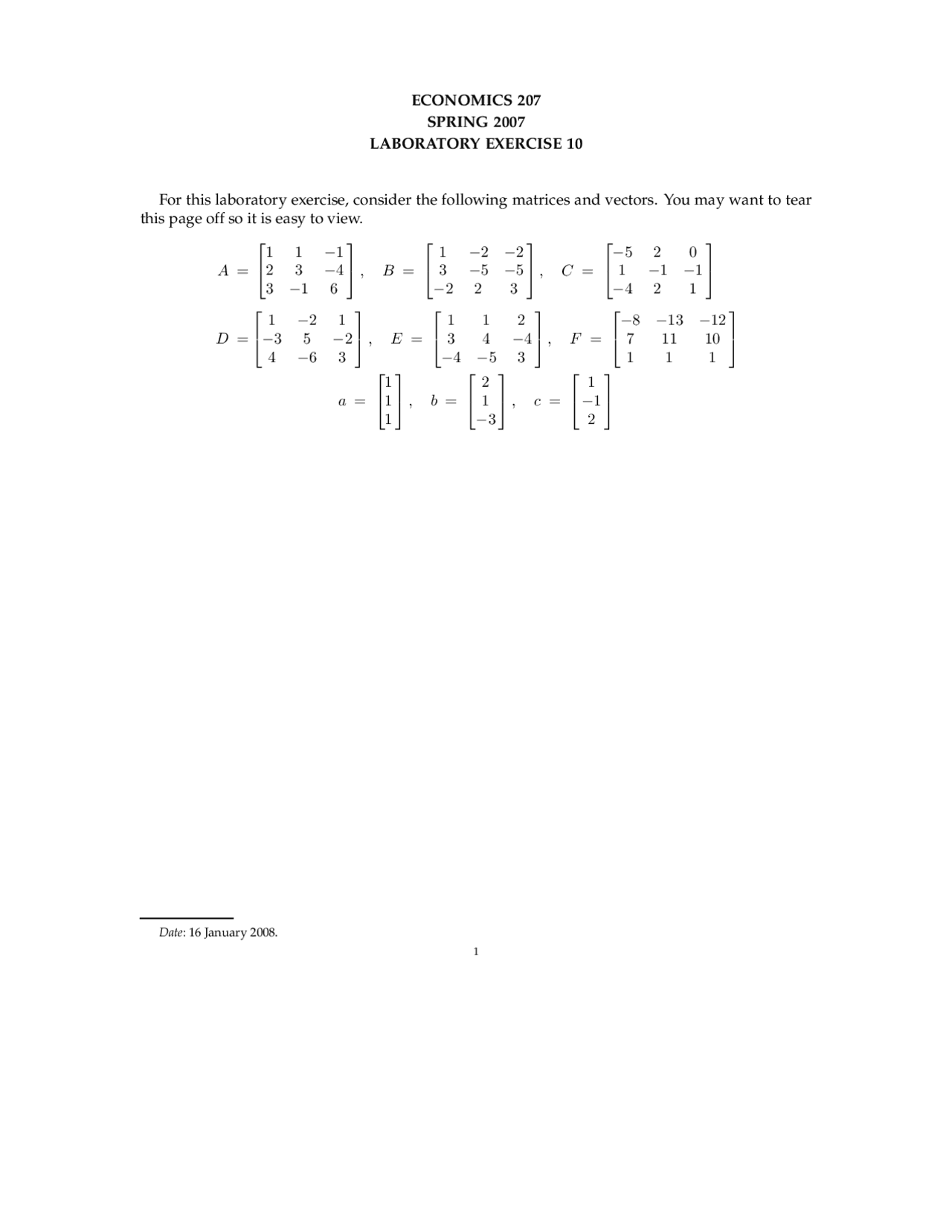Applied Economics Optimization Lab Exercise 10 Econ 207 Docsity