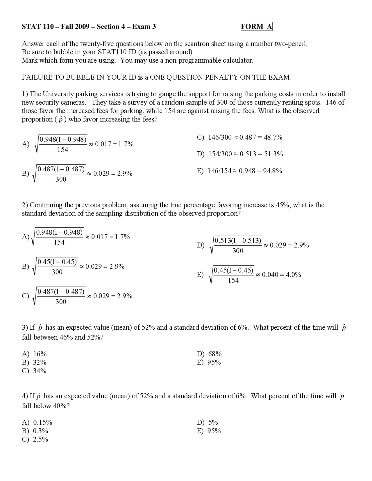 25 Questions On Statistical Reasoning Exam 3 Stat 110 Exams