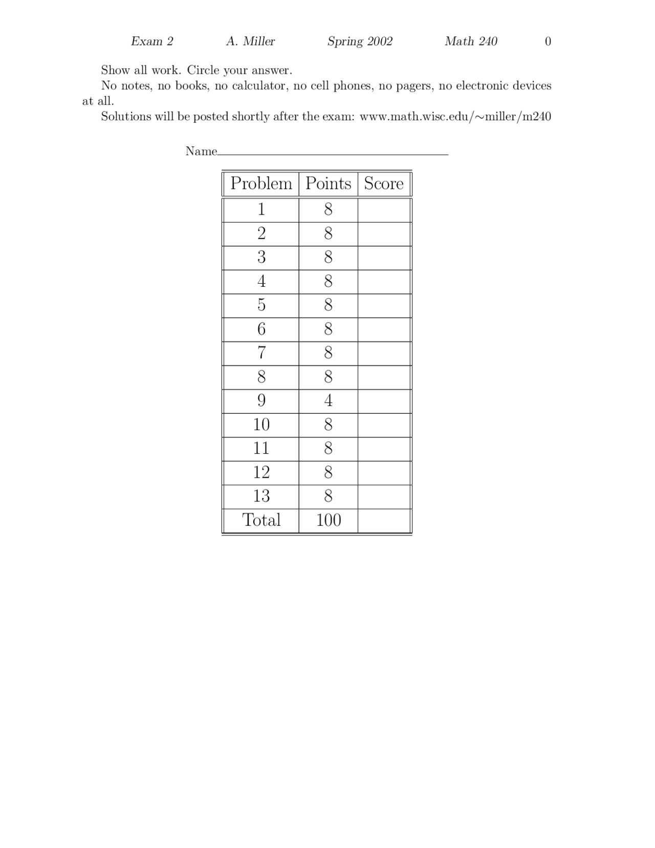 Exam 2 Questions - Introduction to Discrete Mathematics | MATH 240 ... Exam 2 Questions - Introduction to Discrete Mathematics | MATH 240 ...