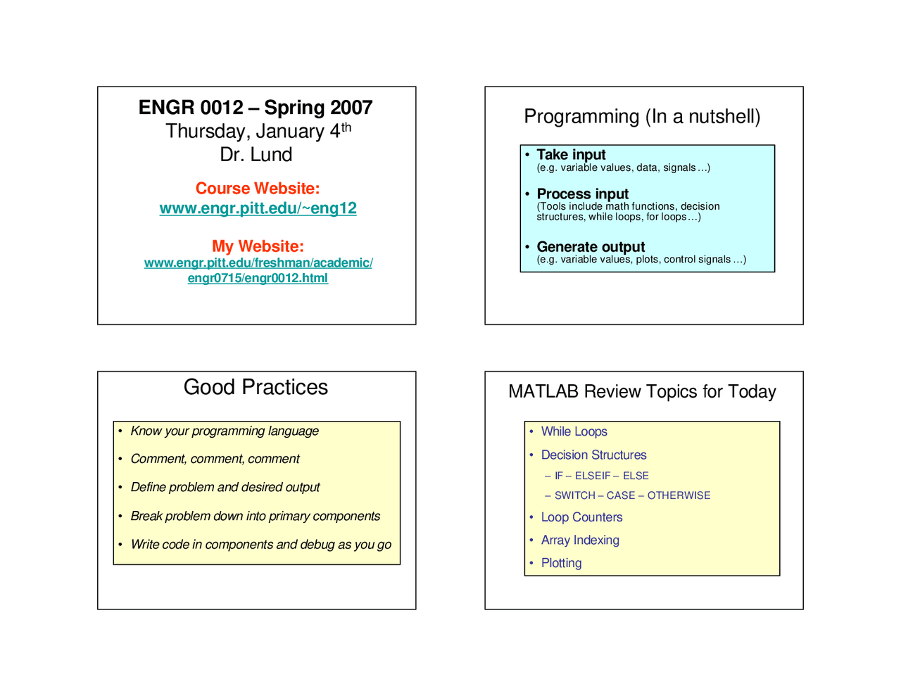 Programming In A Nutshell Introduction To Engineering Computing Engr 0012 Docsity