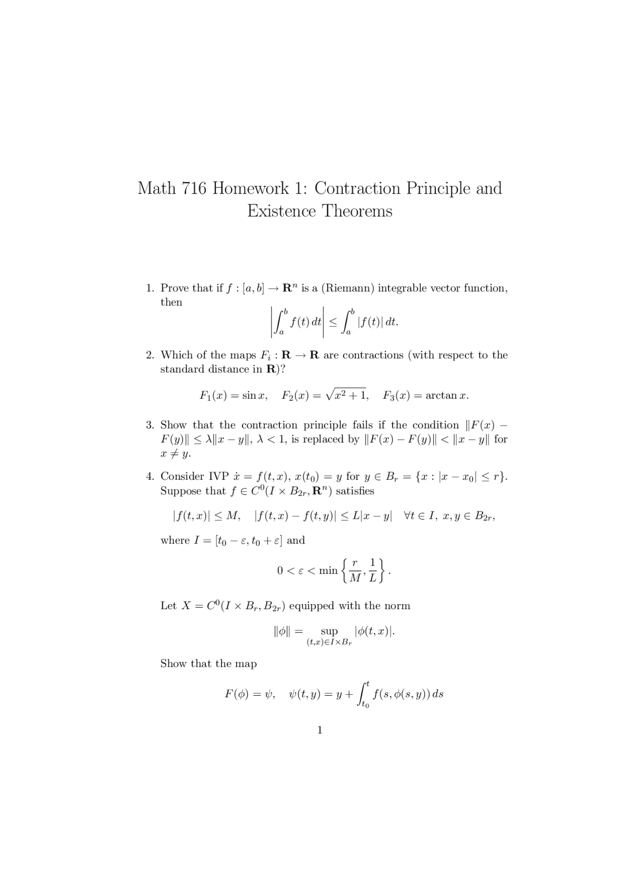 Homework 1: Contraction Principle and Existence Theorems | MATH 716 ...