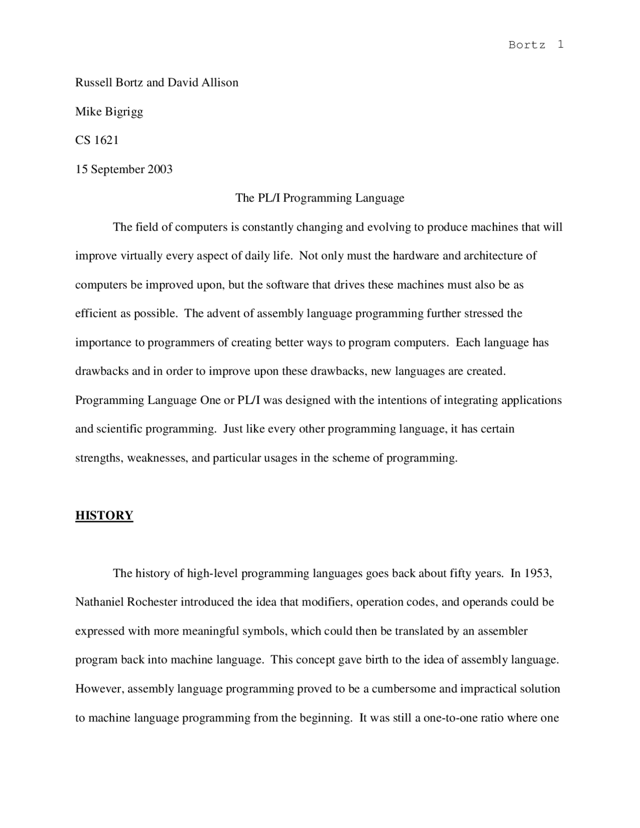 The Pl And I Programming Language Structure Programming Languages Cs 1621 Lab Reports