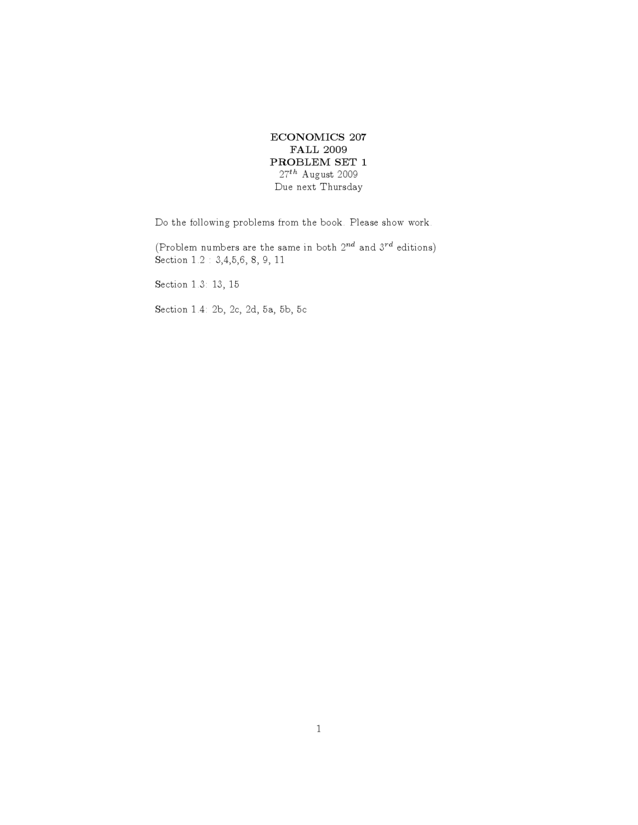 Practice Problems For Assignment 1 Application Of Economic