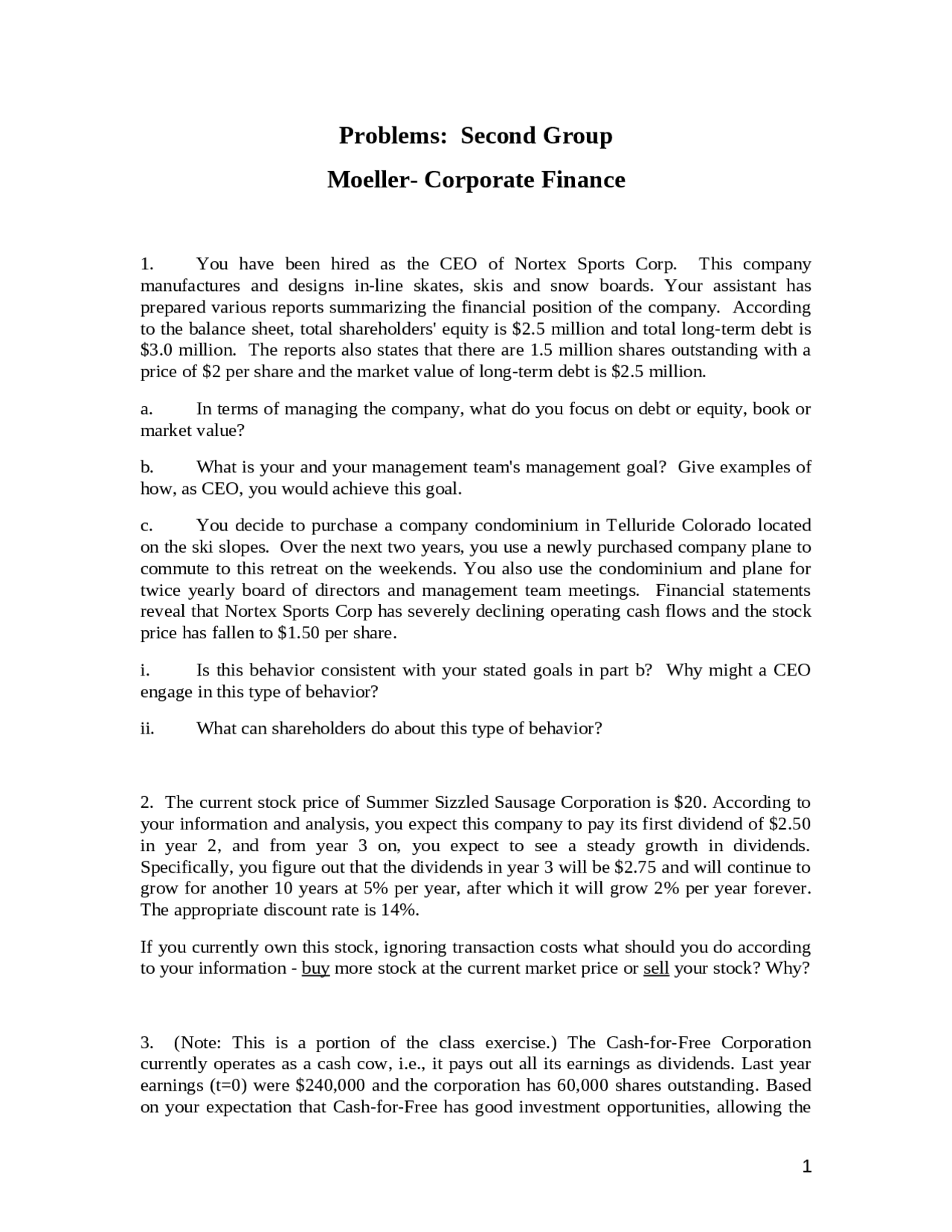 Assignment Ii Questions For Corporate Finance Busfin 1311 Docsity