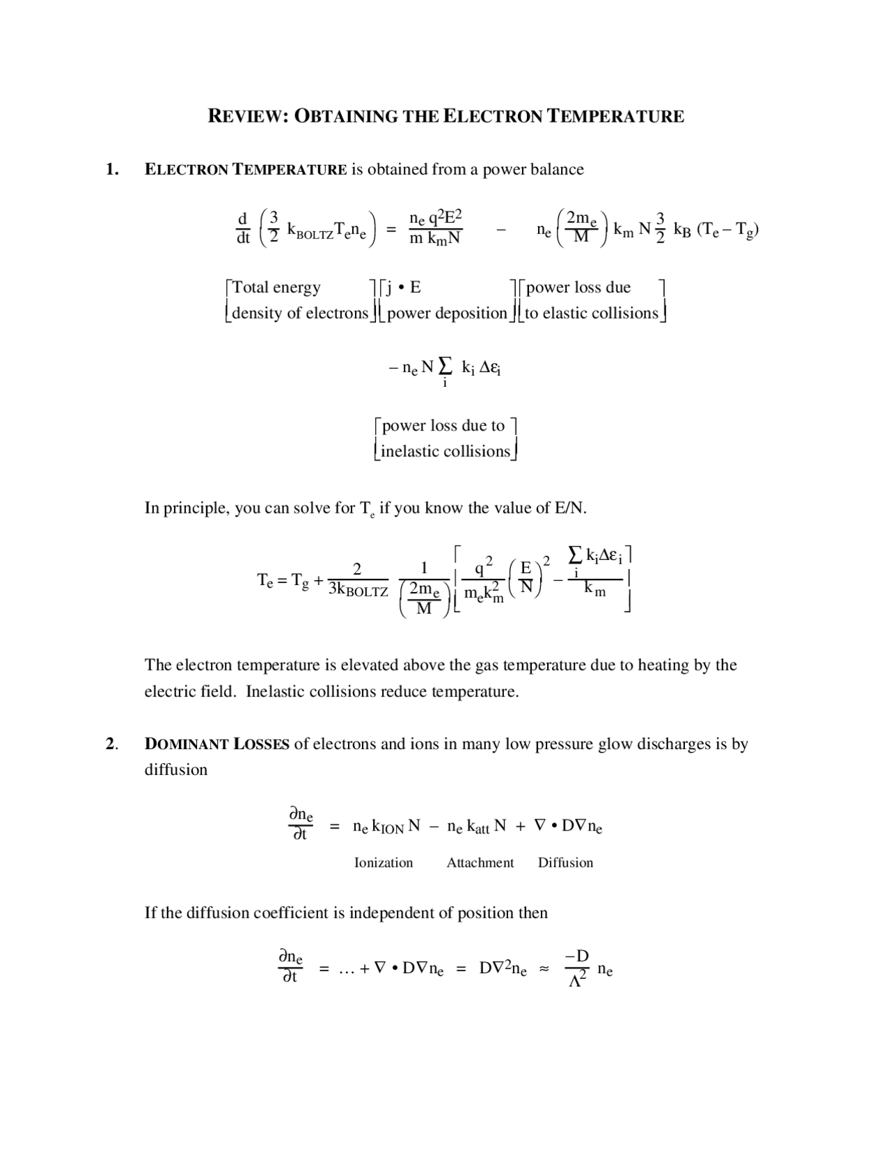 Obtaining The Electron Temperature Review Sheet Eecs 517 Docsity
