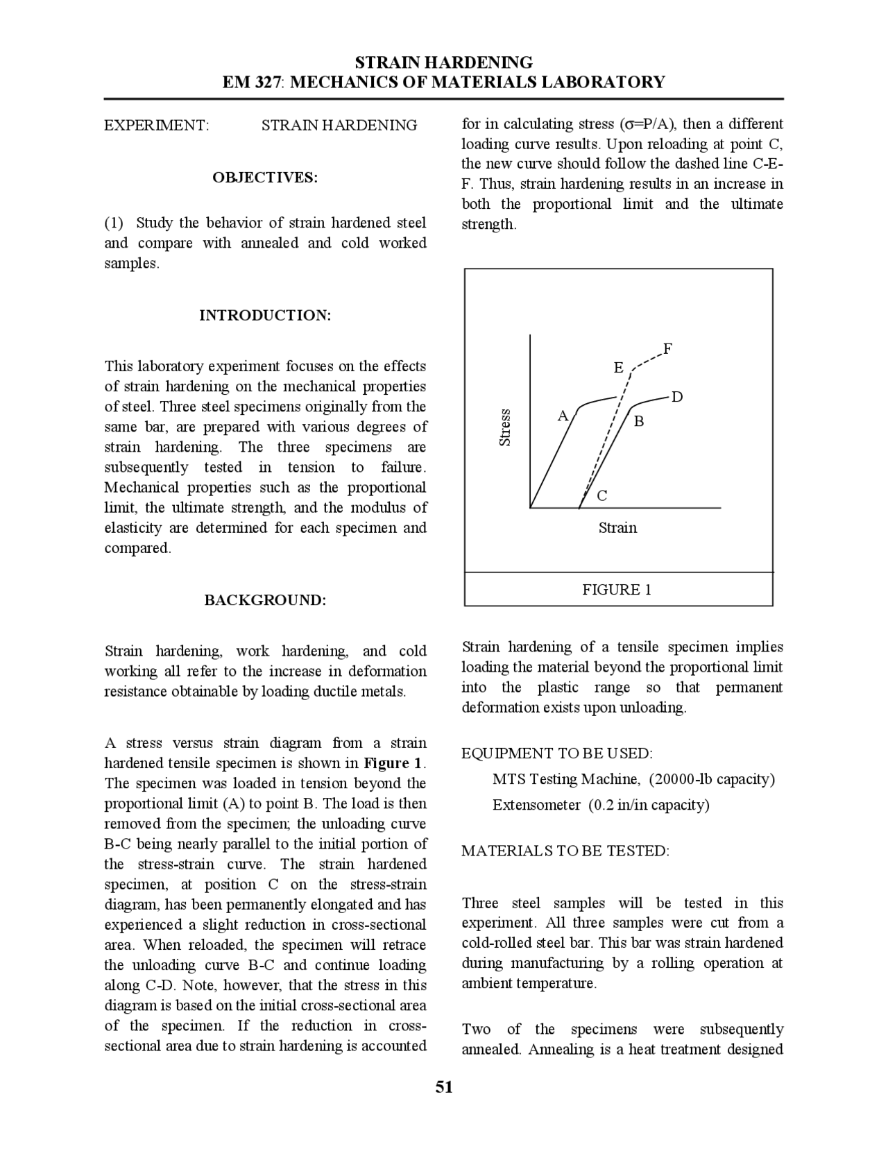 Strain Hardening - Mechanics of Materials Lab | E M 327 - Docsity