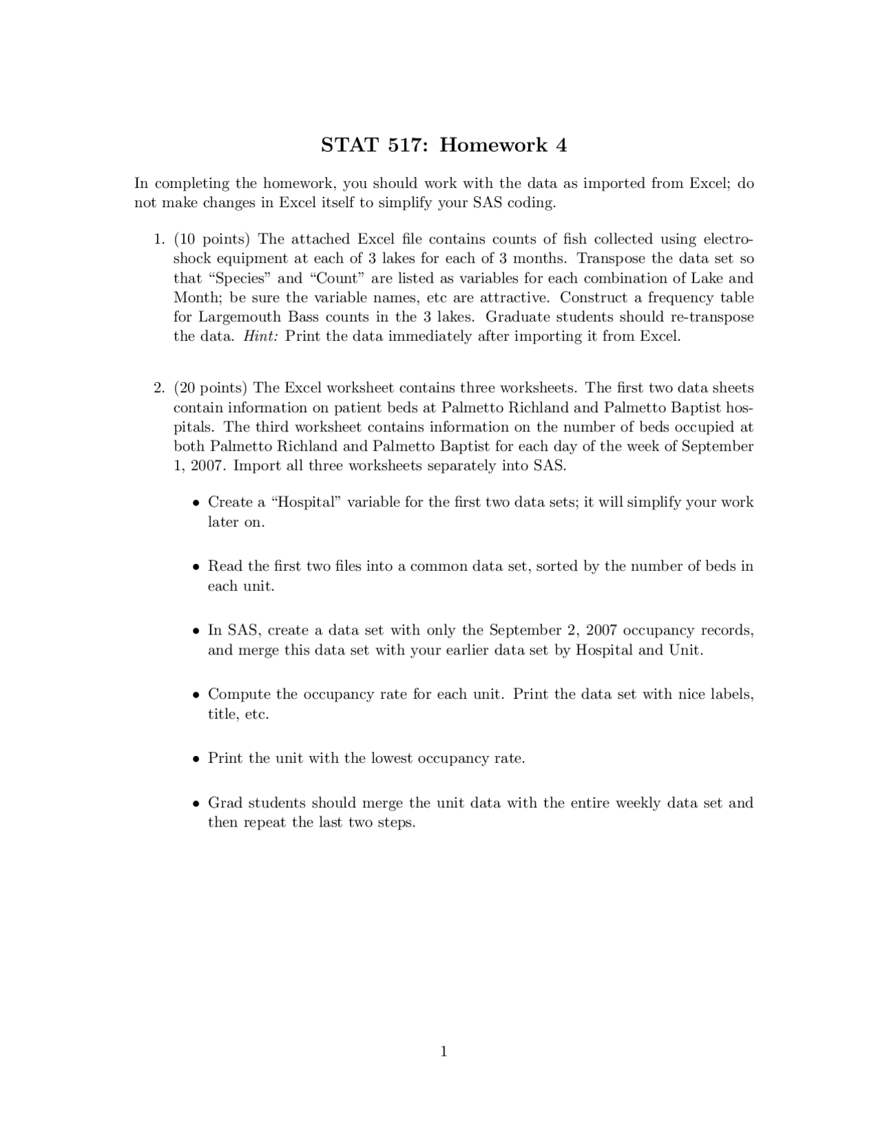 Homework 4 Questions For Computing In Statistics Stat 517 Docsity
