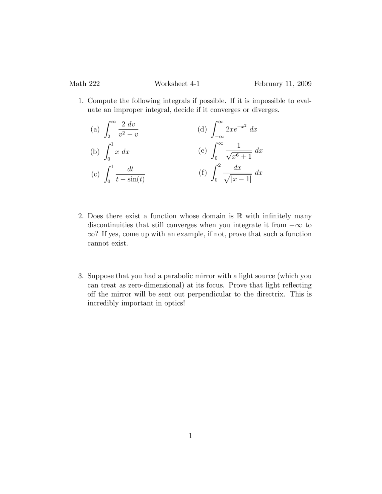Calculus And Analytic Geometry Worksheet 4 Math 222 Docsity