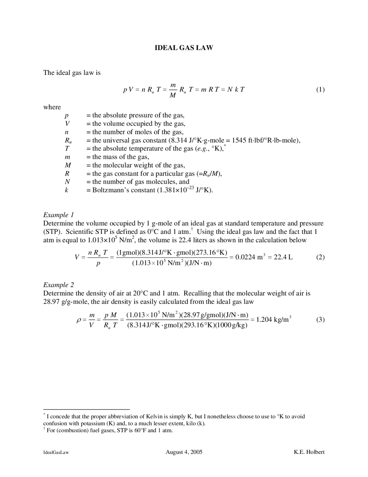 Ideal Gas Law - Lecture Notes - Electrical Power Plants | EEE 463 - Docsity