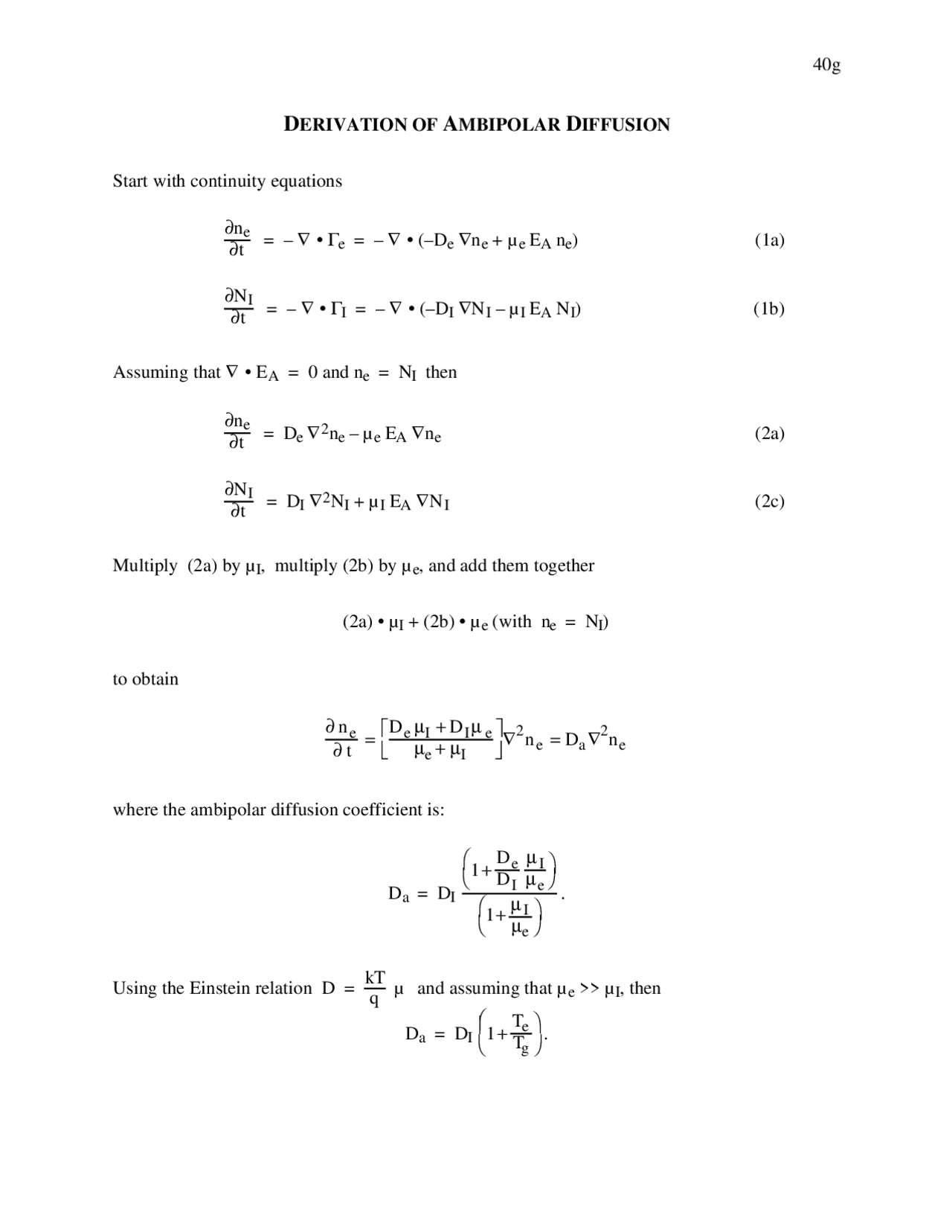 Notes On Derivation Of Ambipolar Diffusion Procedure To Plasma Eecs