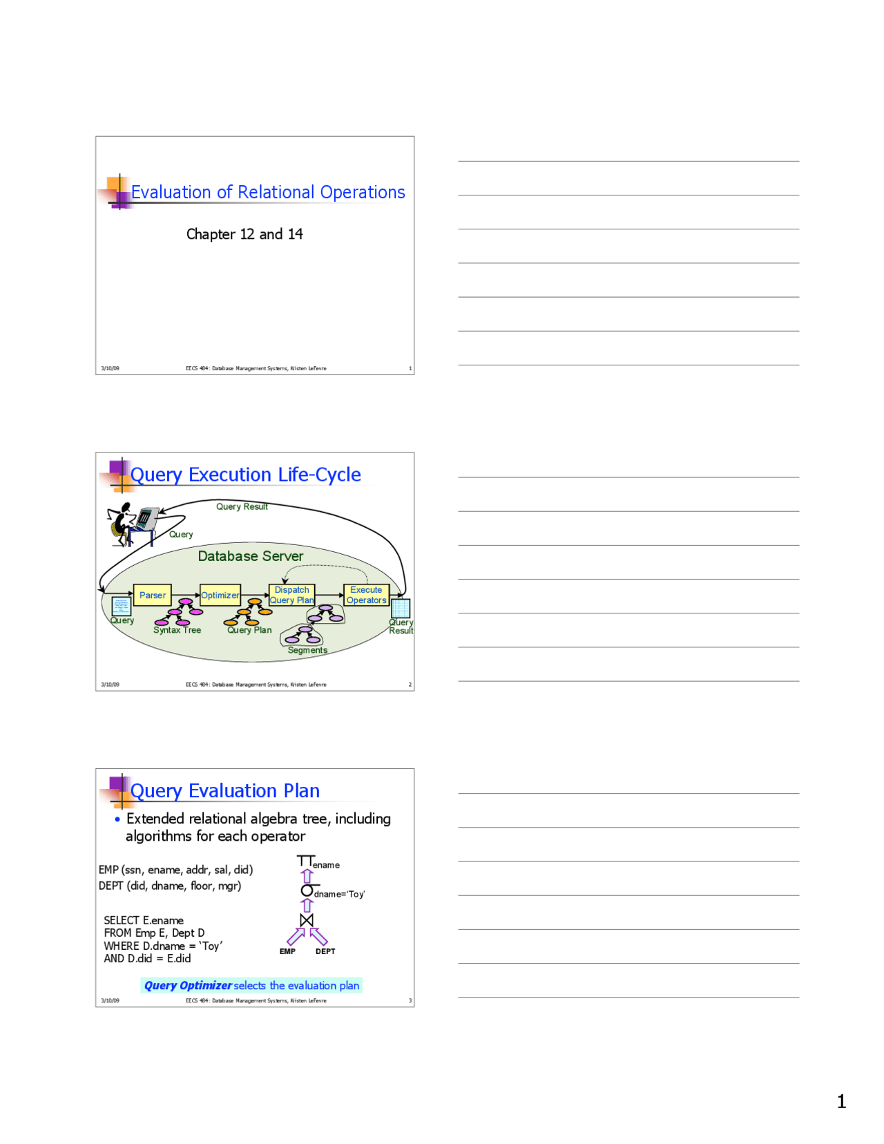 Evaluation Of Relational Operations Lecture Slides Eecs 484 Docsity