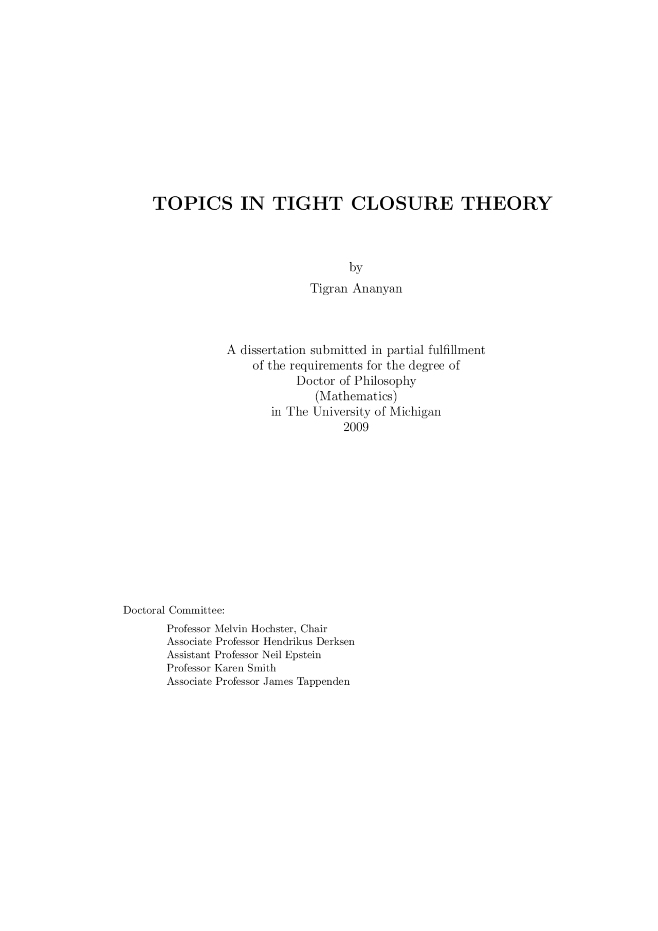 Tight Closure Theory - Thesis Paper - Calculus II | MATH 116 - Docsity