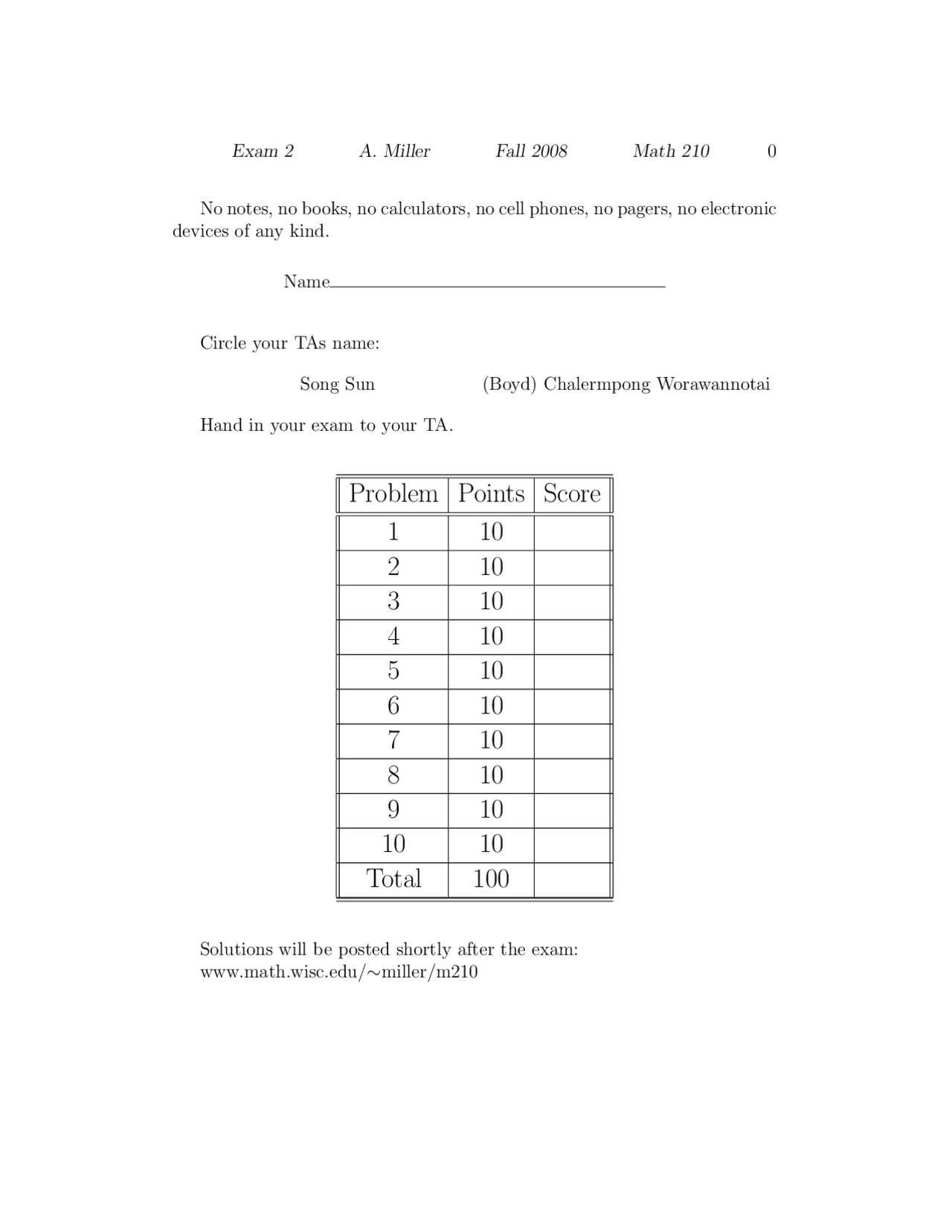 Exam 2 Practice Questions Topics In Finite Mathematics Math 210