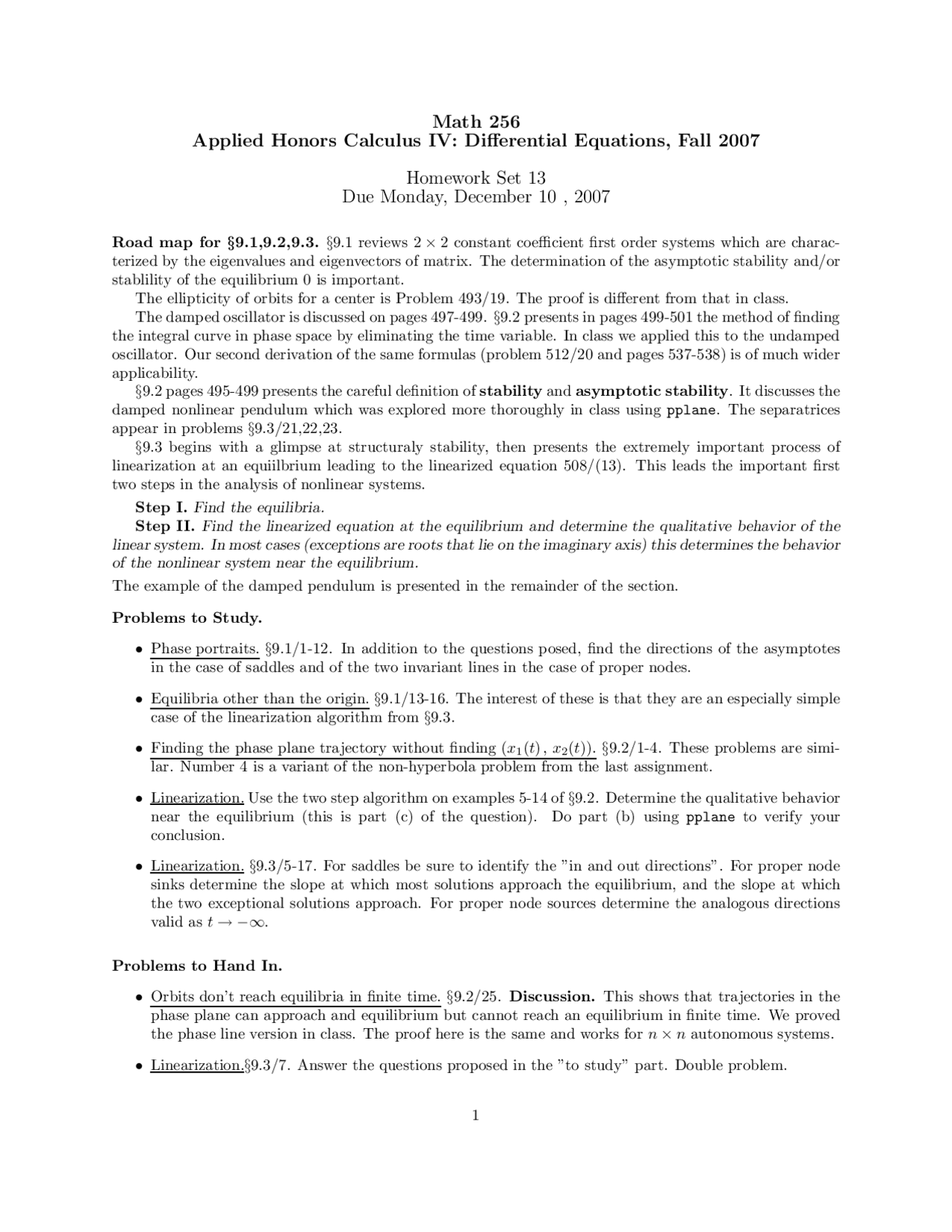 Applied Honors Calculus Iv Differential Equations Problem Set 13