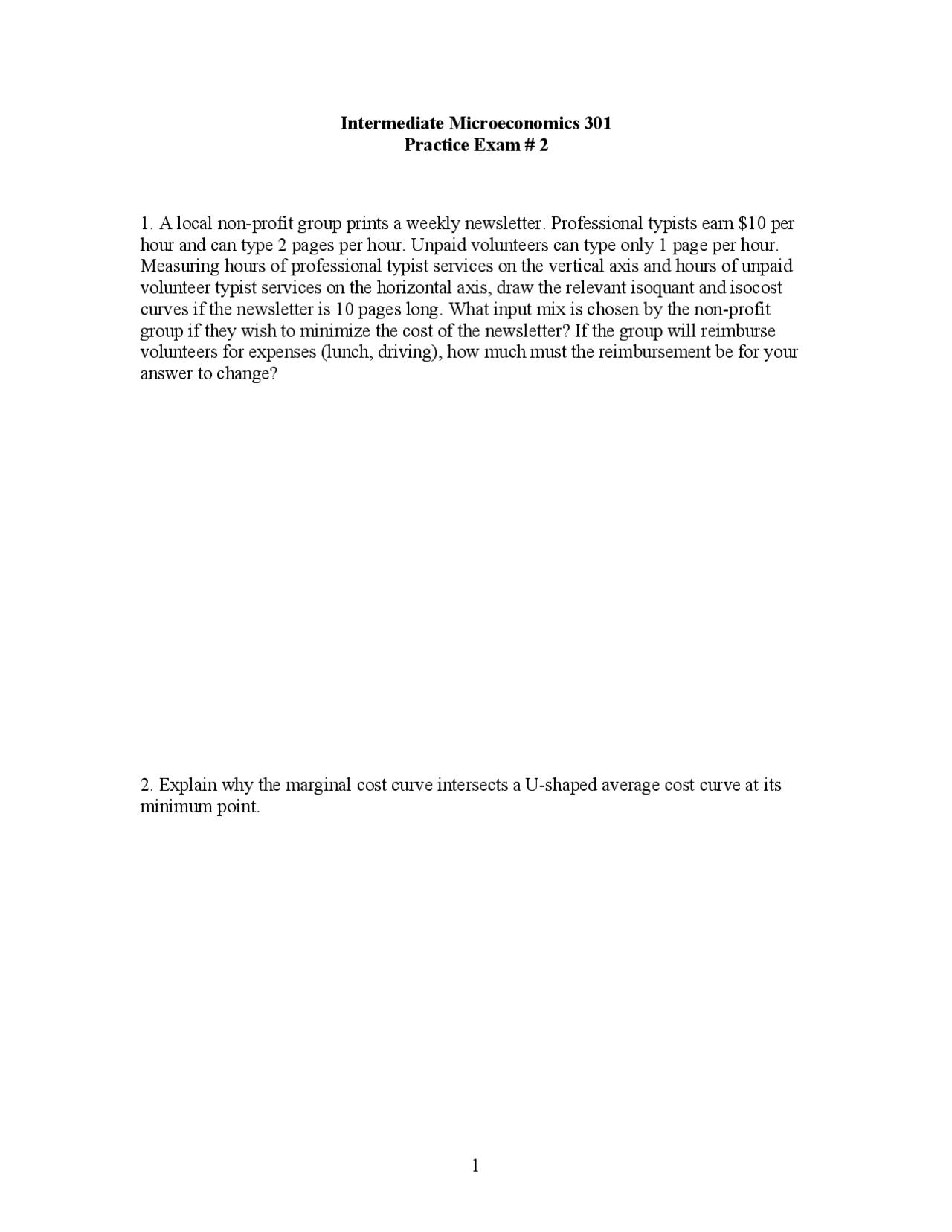 5 Questions On Intermediate Microeconomics Exam 2 Econ 301 Docsity