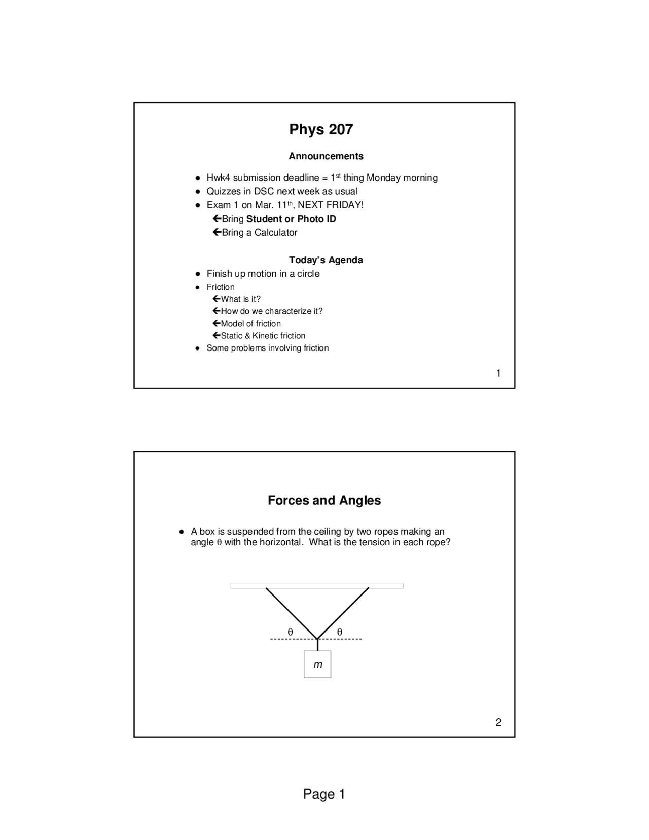 Forces And Angles Fundamentals Of Physics I Slides Phys 207 Docsity