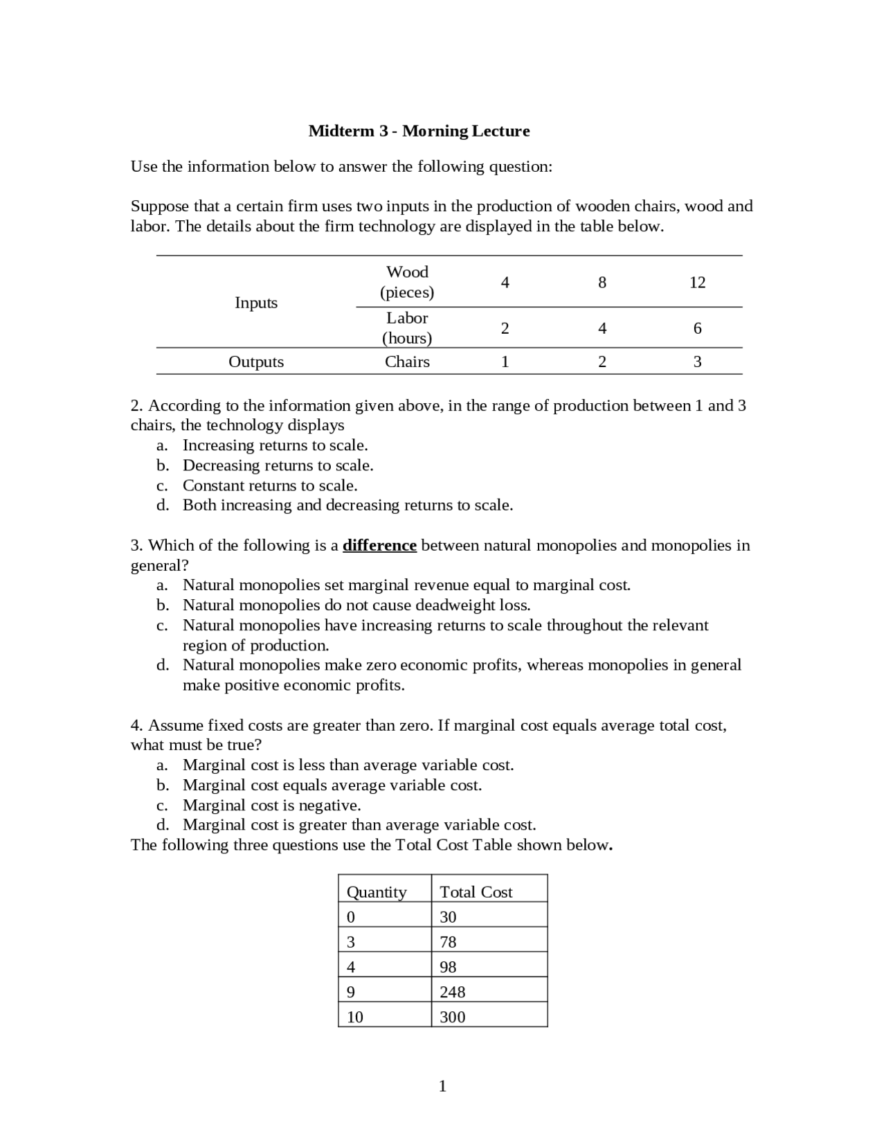Midterm Exam 3 Principles Of Microeconomics Econ 101 Docsity