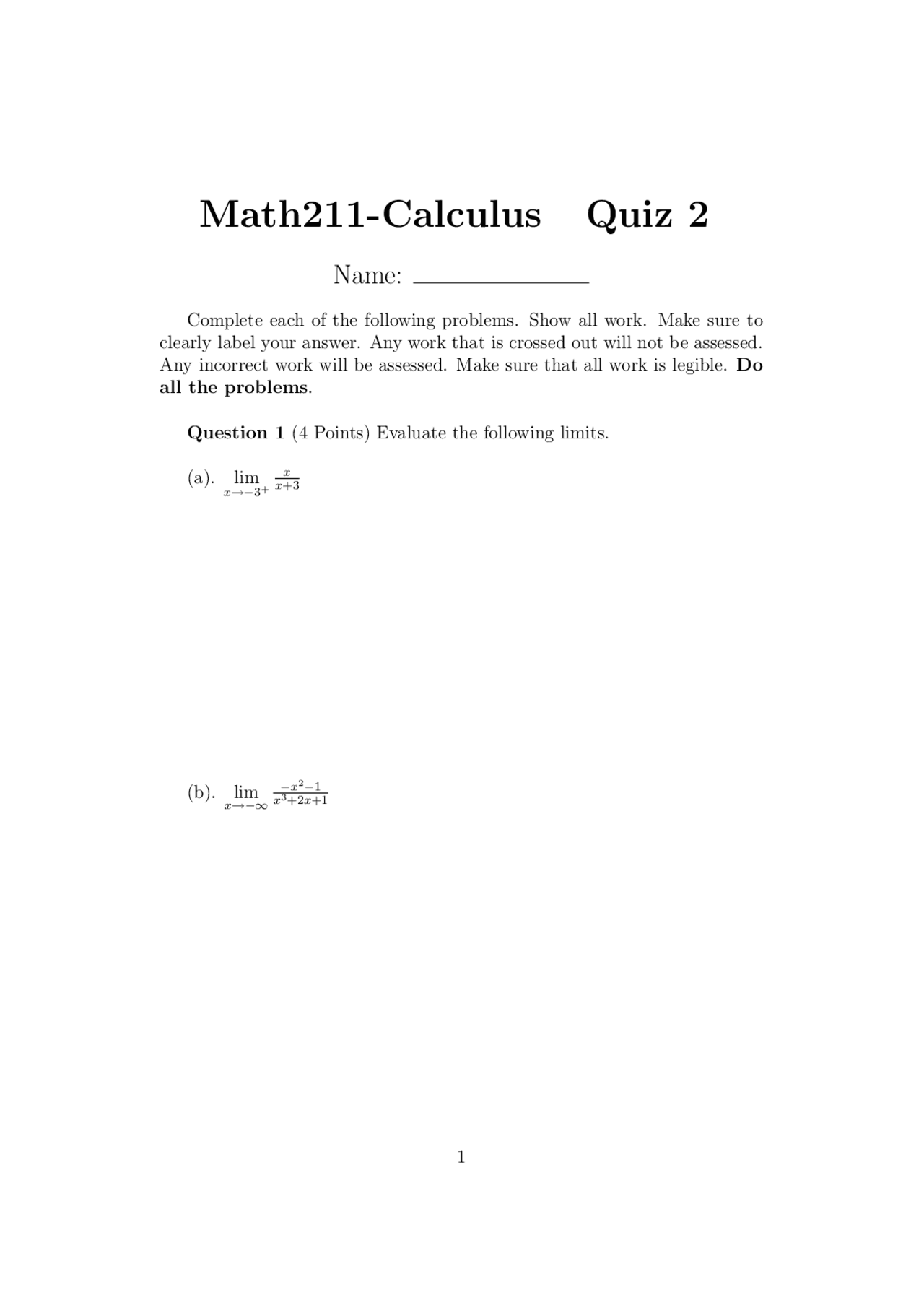 Quiz 2 Unsolved Questions Calculus Math 211 Docsity
