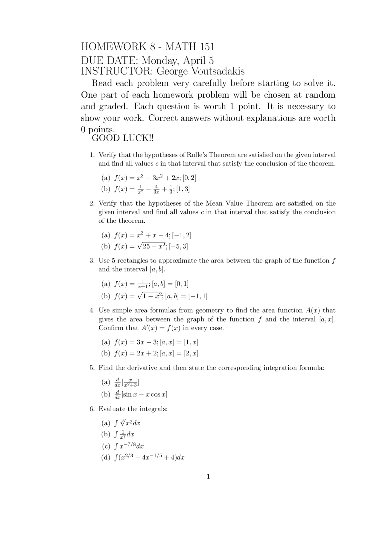 Business And Social Science Calculus Assignment 8 Problems Math 151