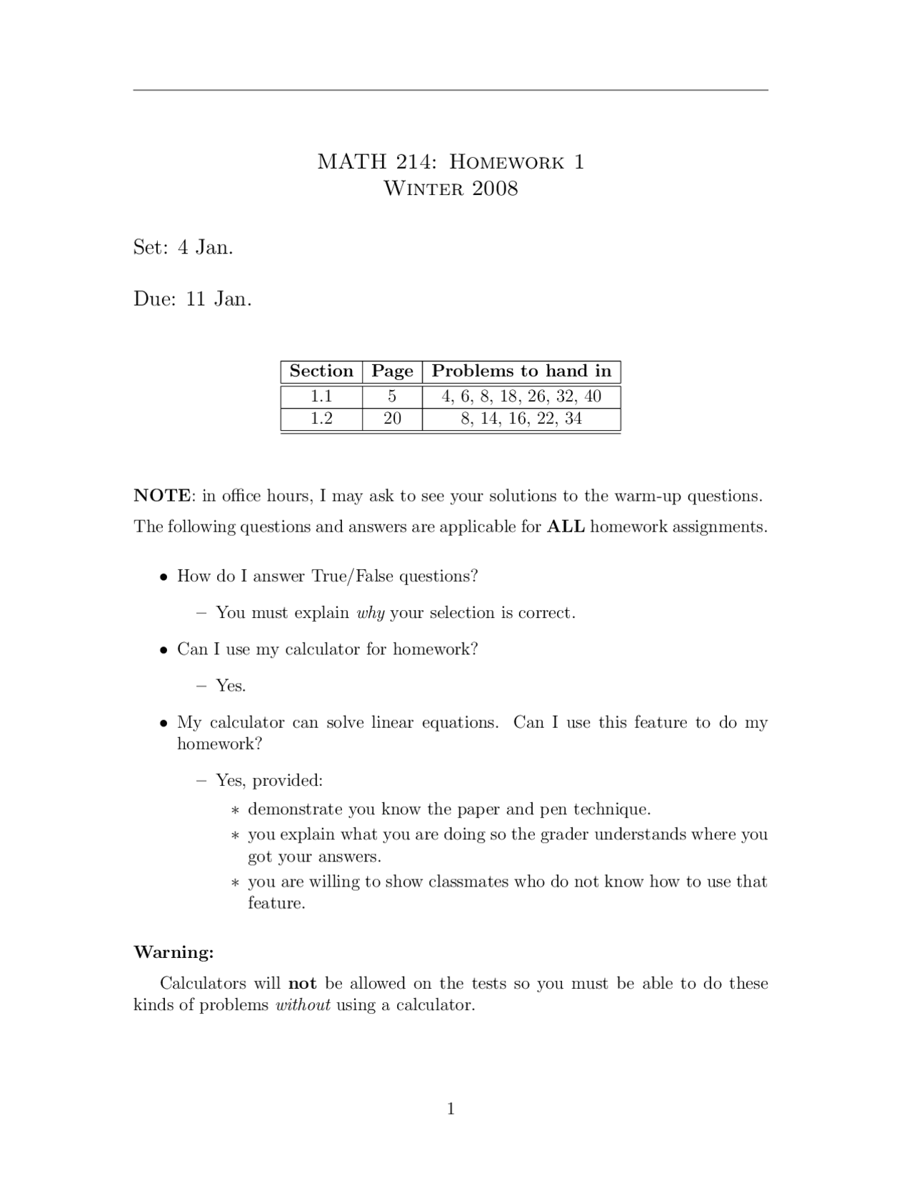 Homework Practice Questions 1 - Linear Algebra and Differential Equations | MATH 214 - Docsity