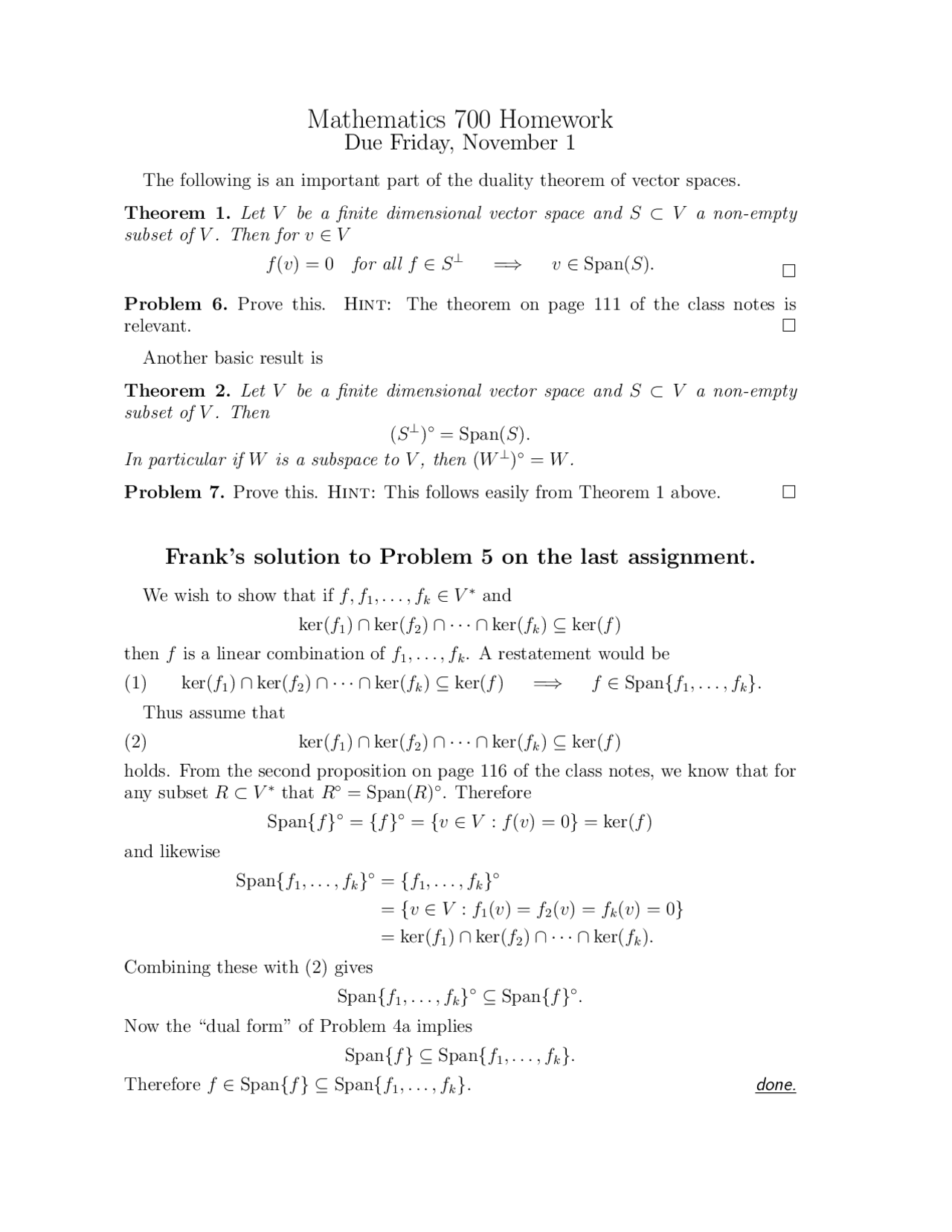 Problems On Linear Algebra Assignment 17 Math 700 Docsity