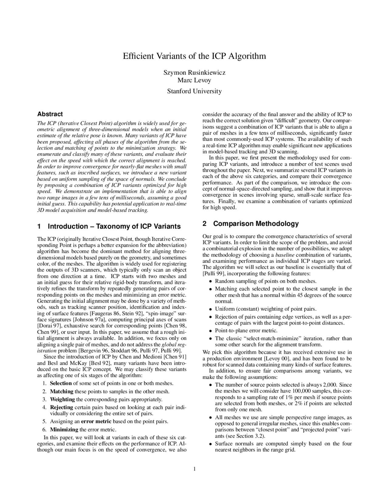 Efficient Variants Of The Icp Algorithm Eecs 598 Docsity