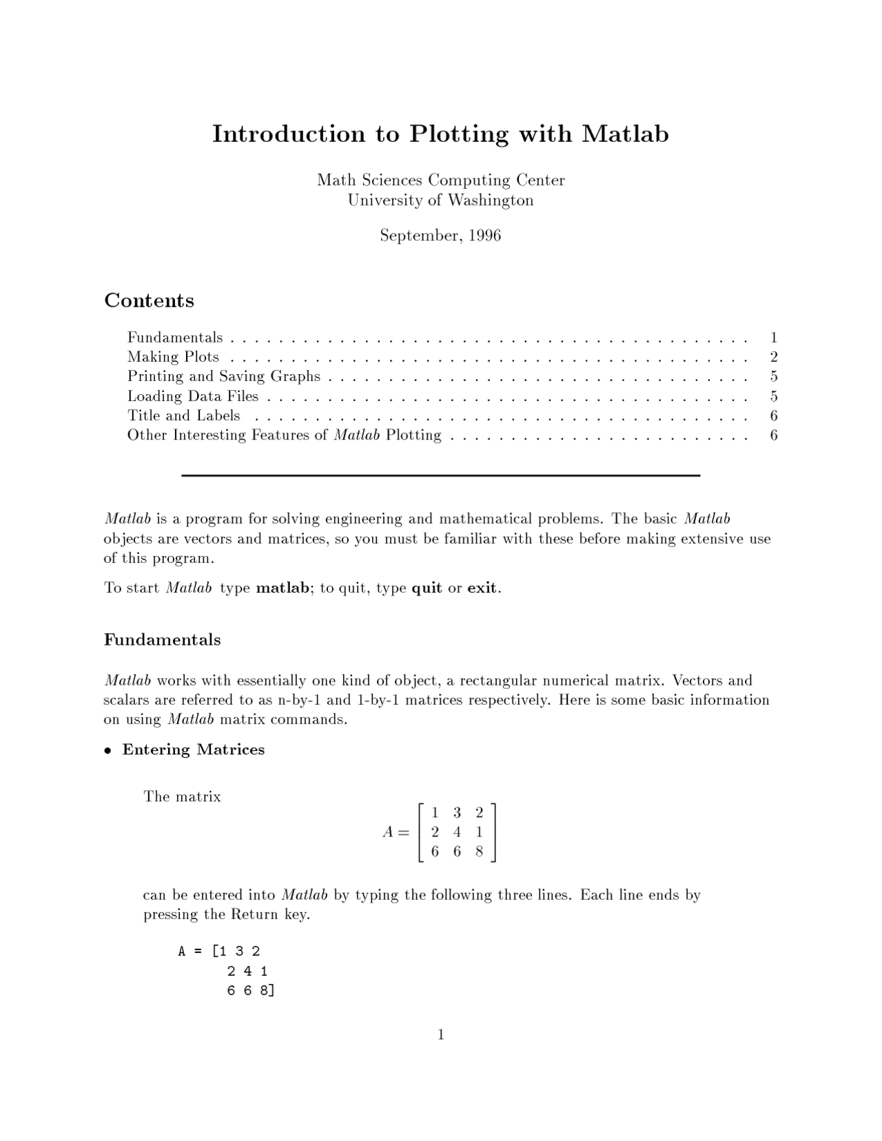 Introduction To Plotting With Matlab Numerical Analysis Math 514 Docsity
