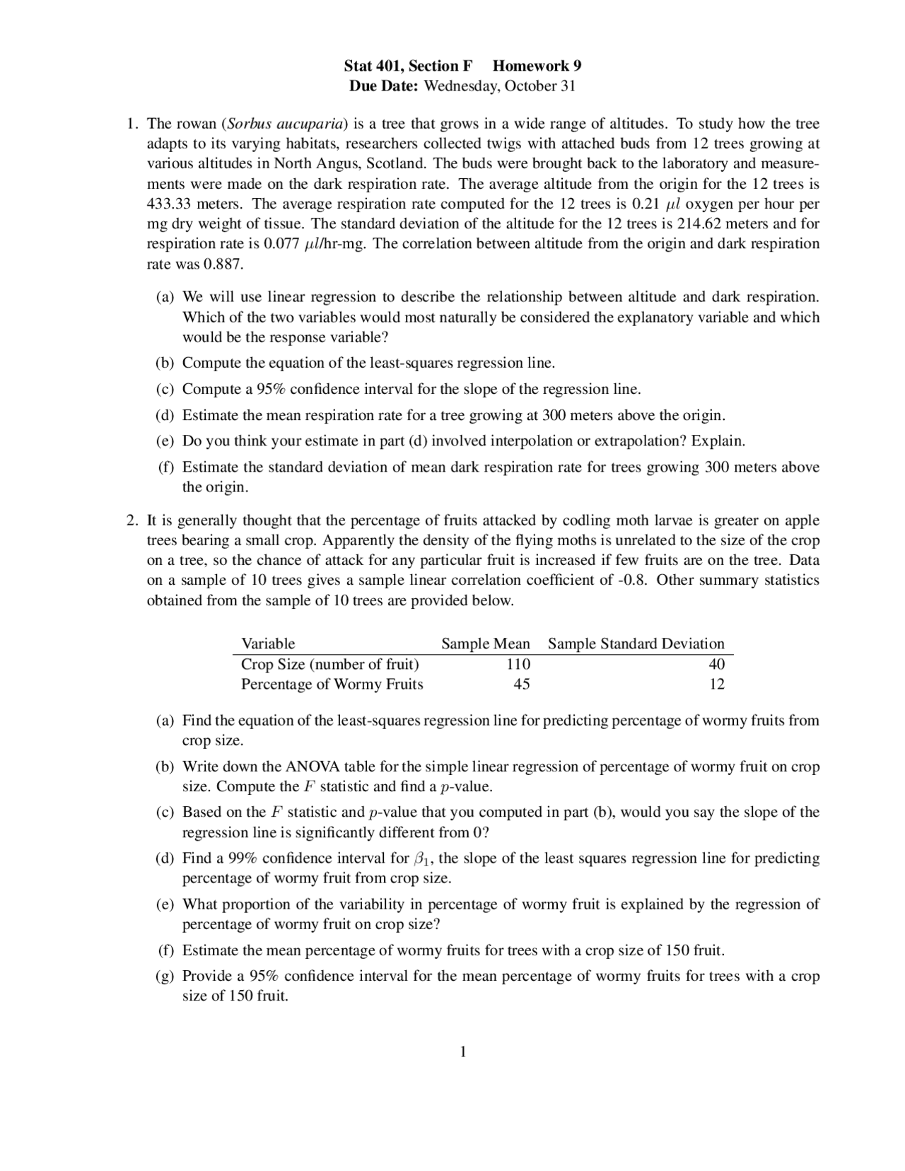 Practice Homework 9 Statistical Methods For Research Stat 401 Docsity