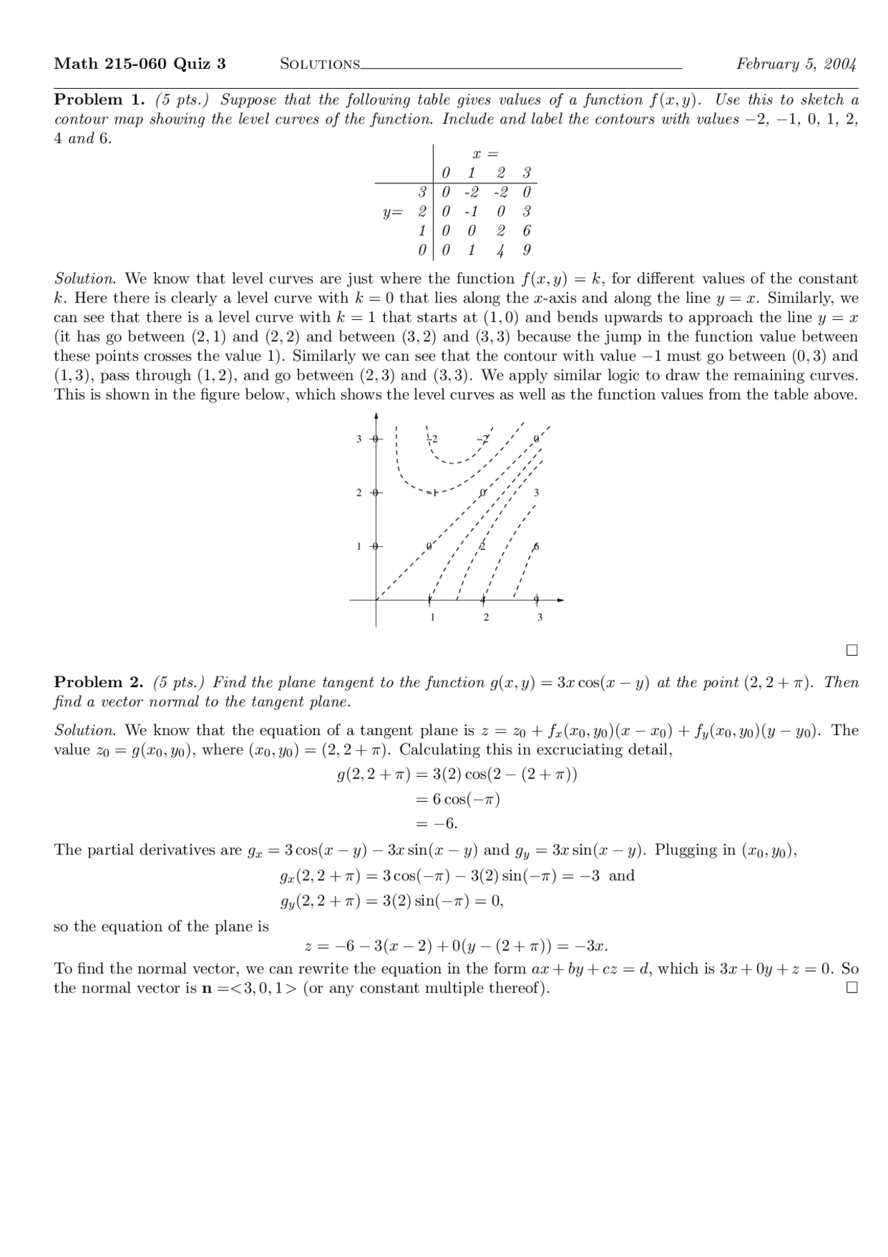 Quiz 3 With Solutions Calculus Iii Math 215 Docsity