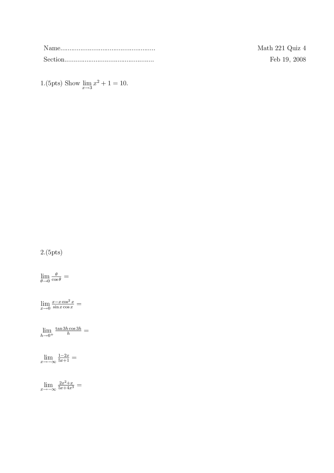 Quiz On Limits And Graphs Calculus And Analytic Geometry Math 221