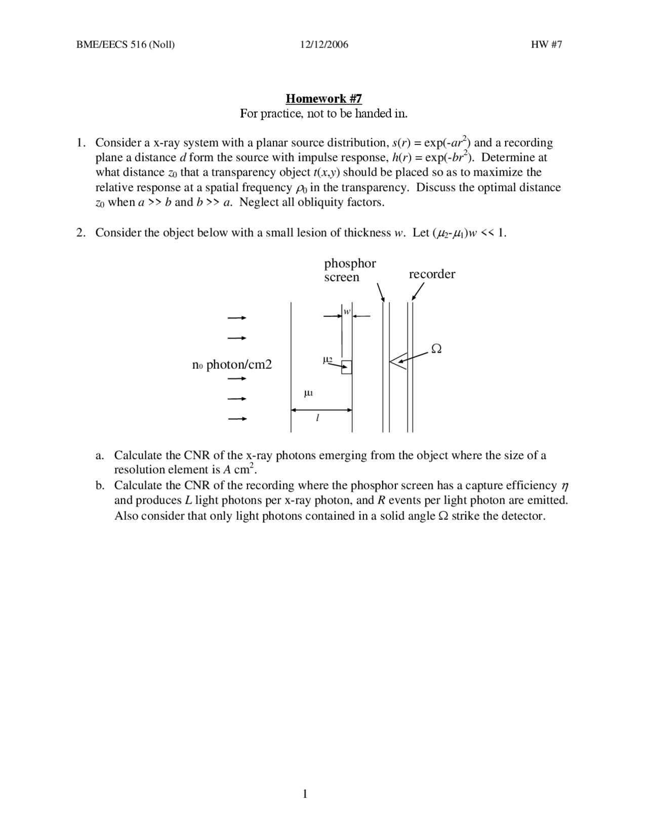 Homework Practice Questions 7 Medical Imaging Systems Eecs 516