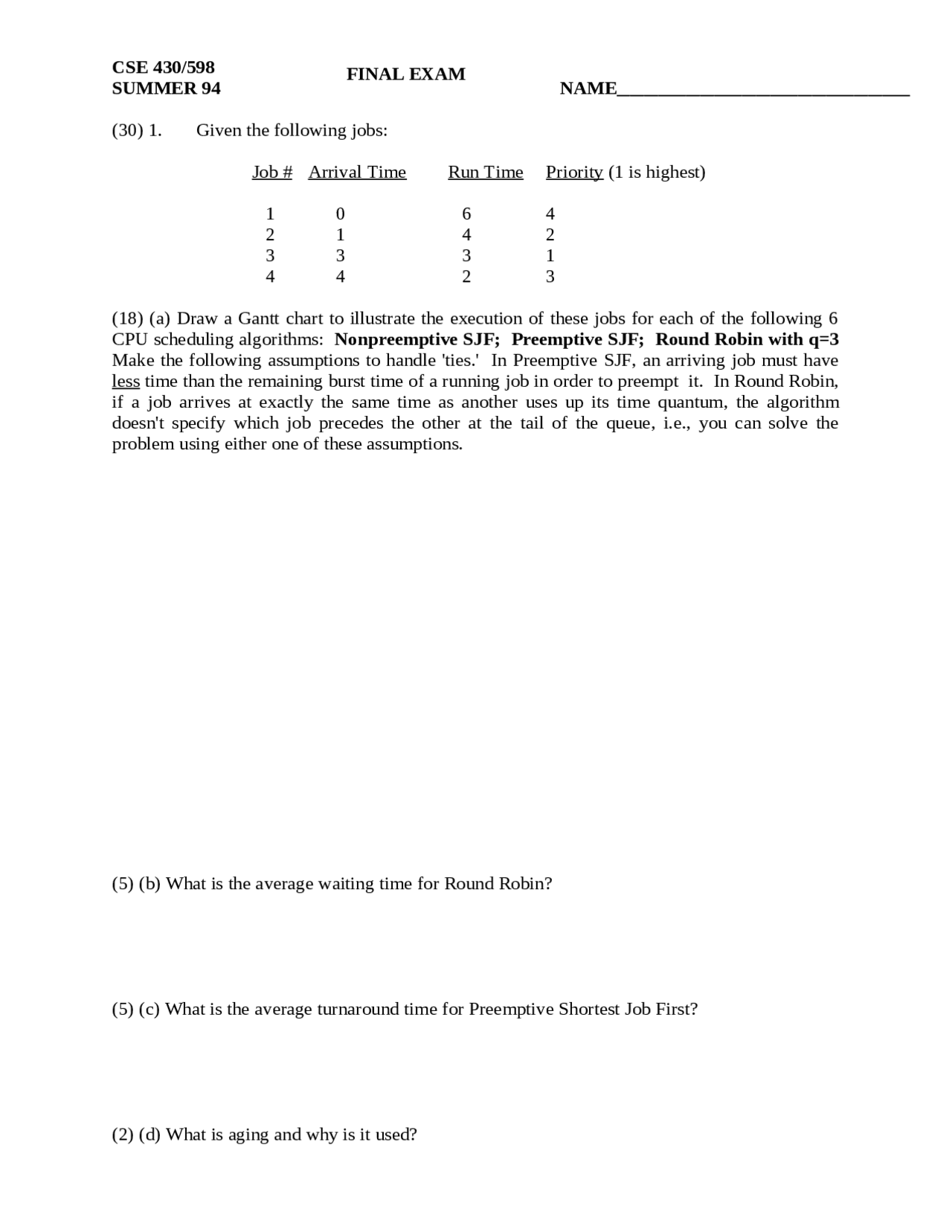 Final Examination Operating Systems Cse 430 Docsity