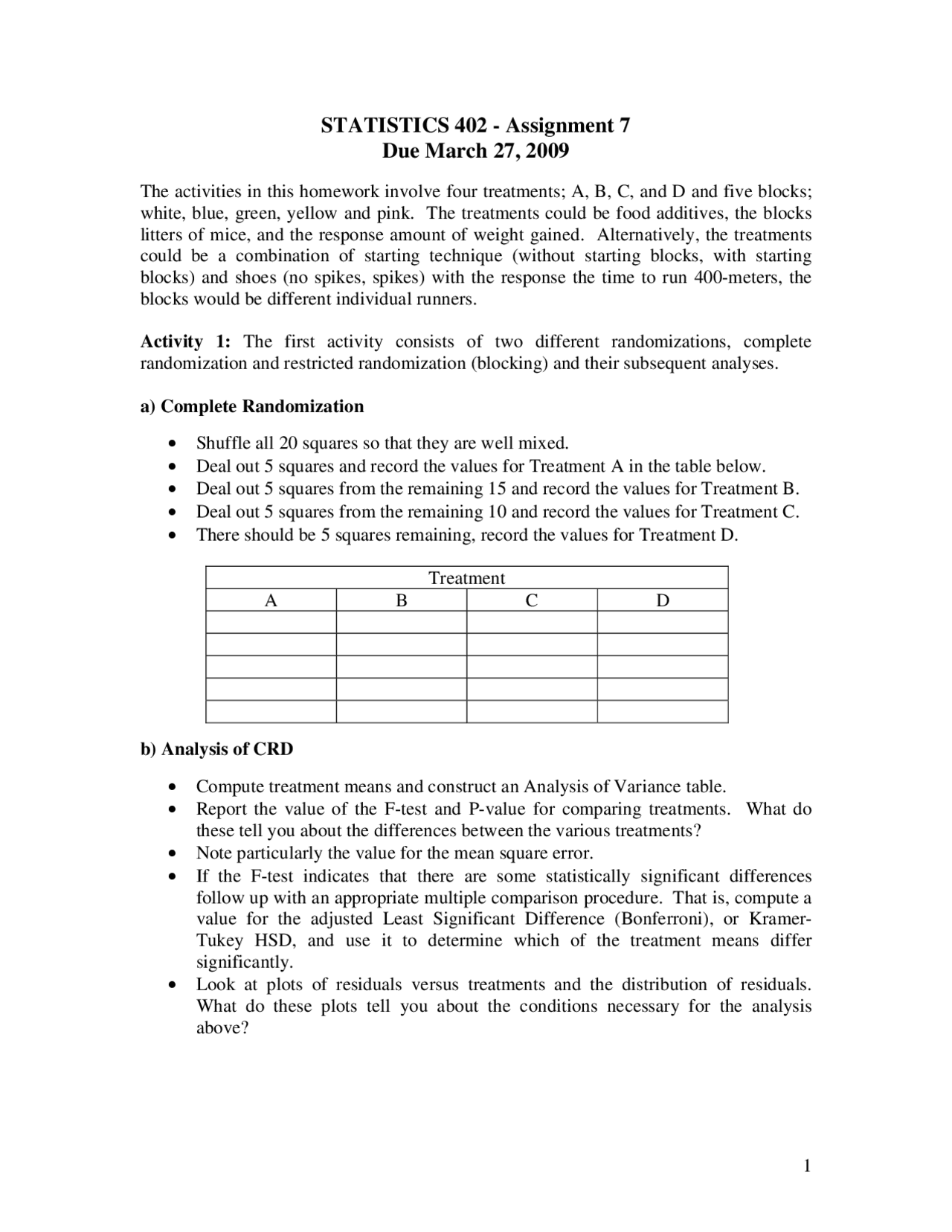 Assignment 7 Randomization Activity Statistics Design And