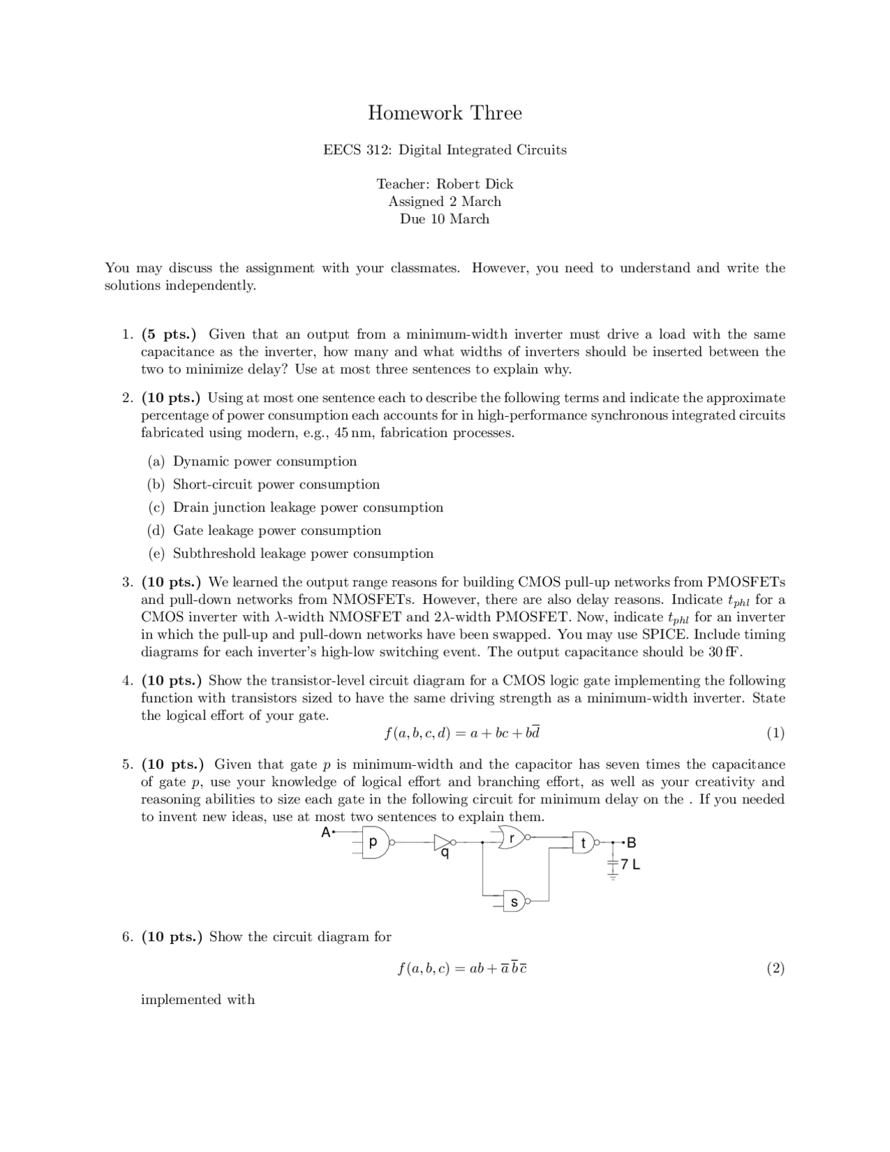 Homework 3 On Digital Integrated Circuits Eecs 312 Docsity