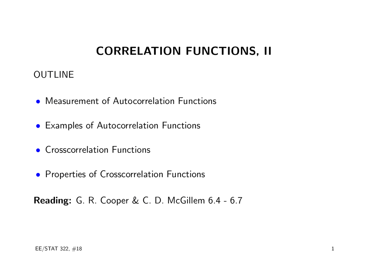 Correlation Functions II, Autocorrelation Functions - Notes | STAT 322 ...