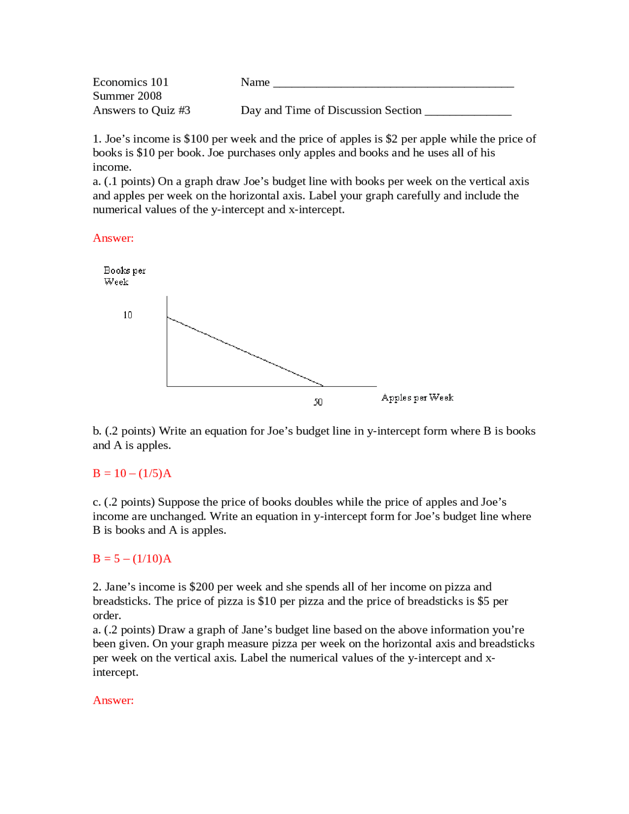 Quiz 3 With Answers Principles Of Microeconomics Econ 101 Docsity