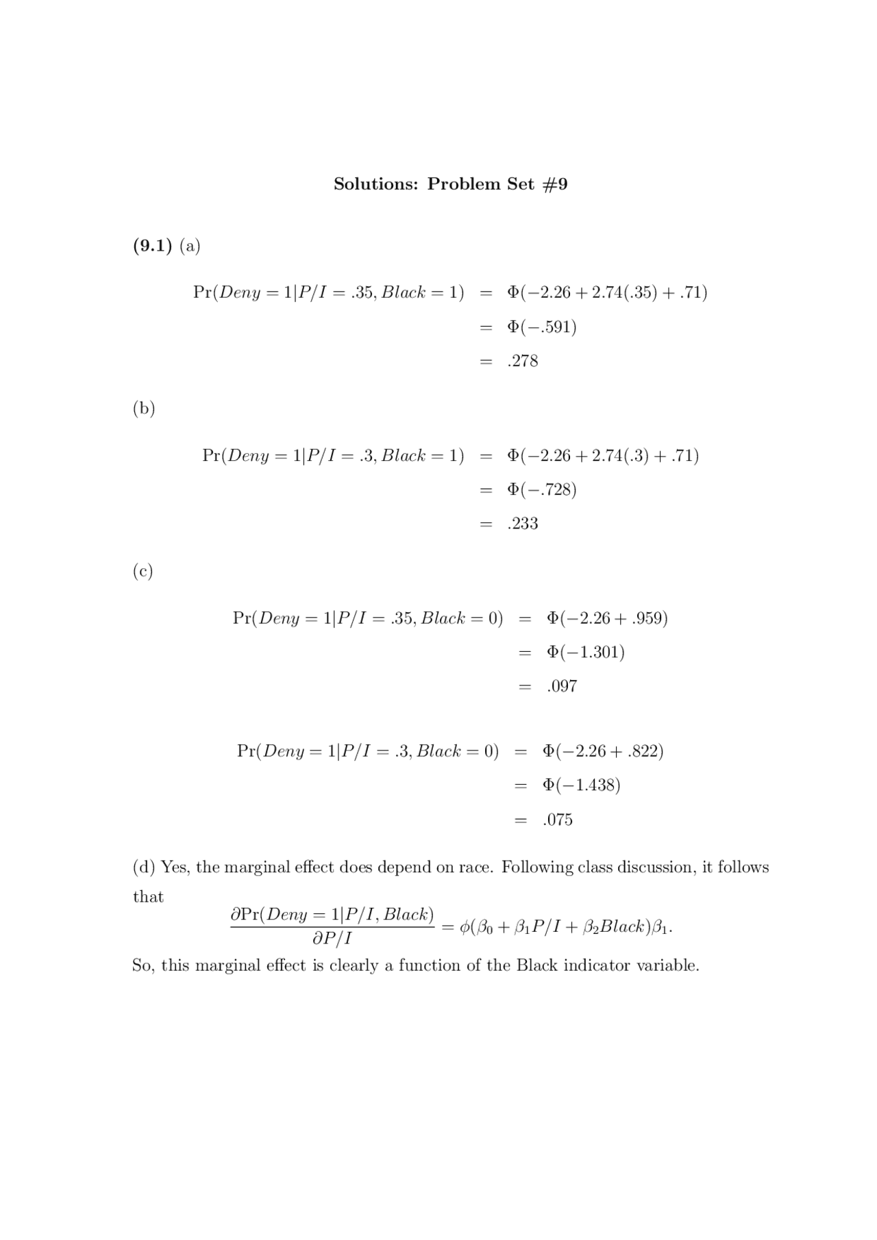 Solutions To Problem Set 9 Introduction To Econometrics Econ 371