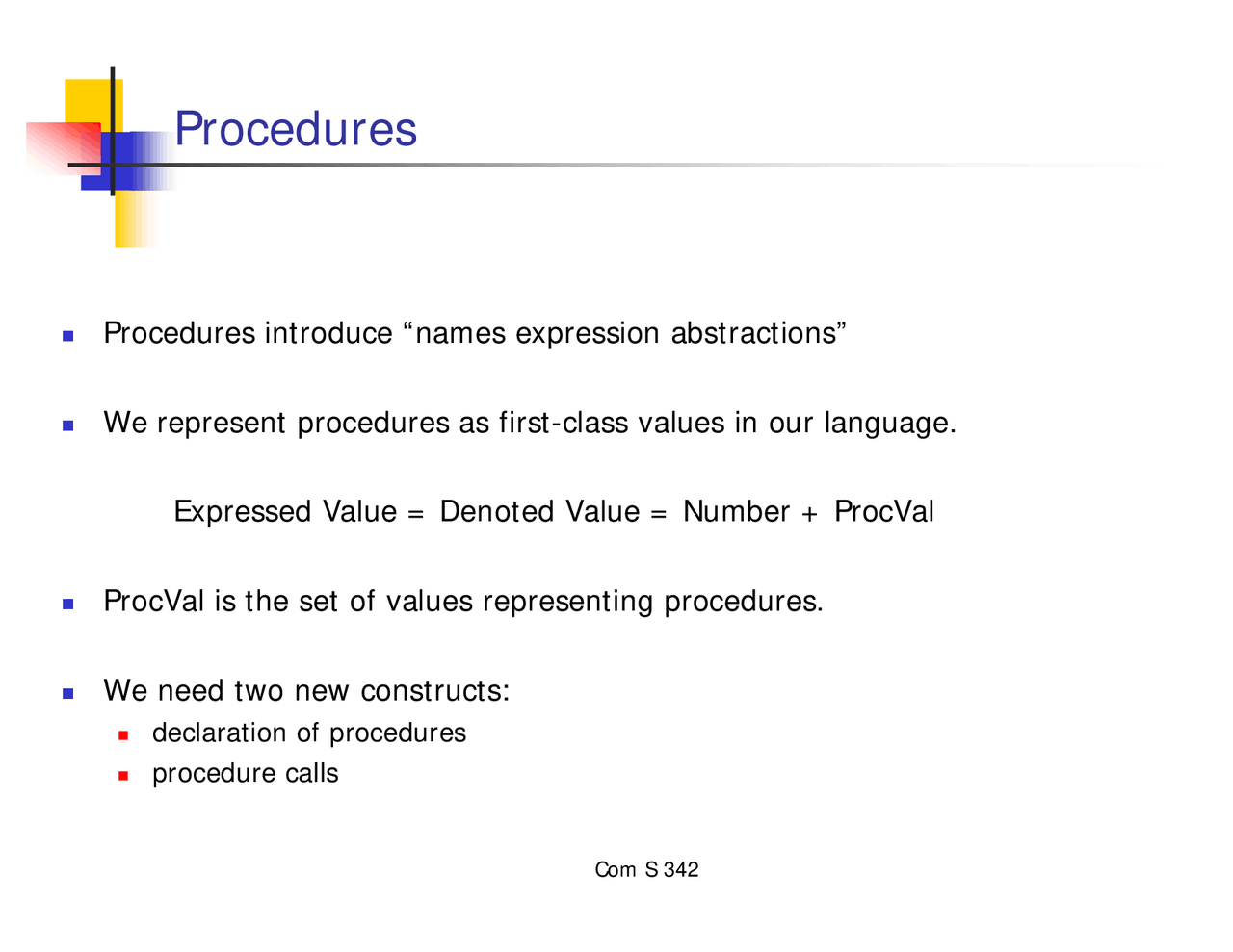 Procedures - Principles of Programming Languages - Lecture Slides | COM ...
