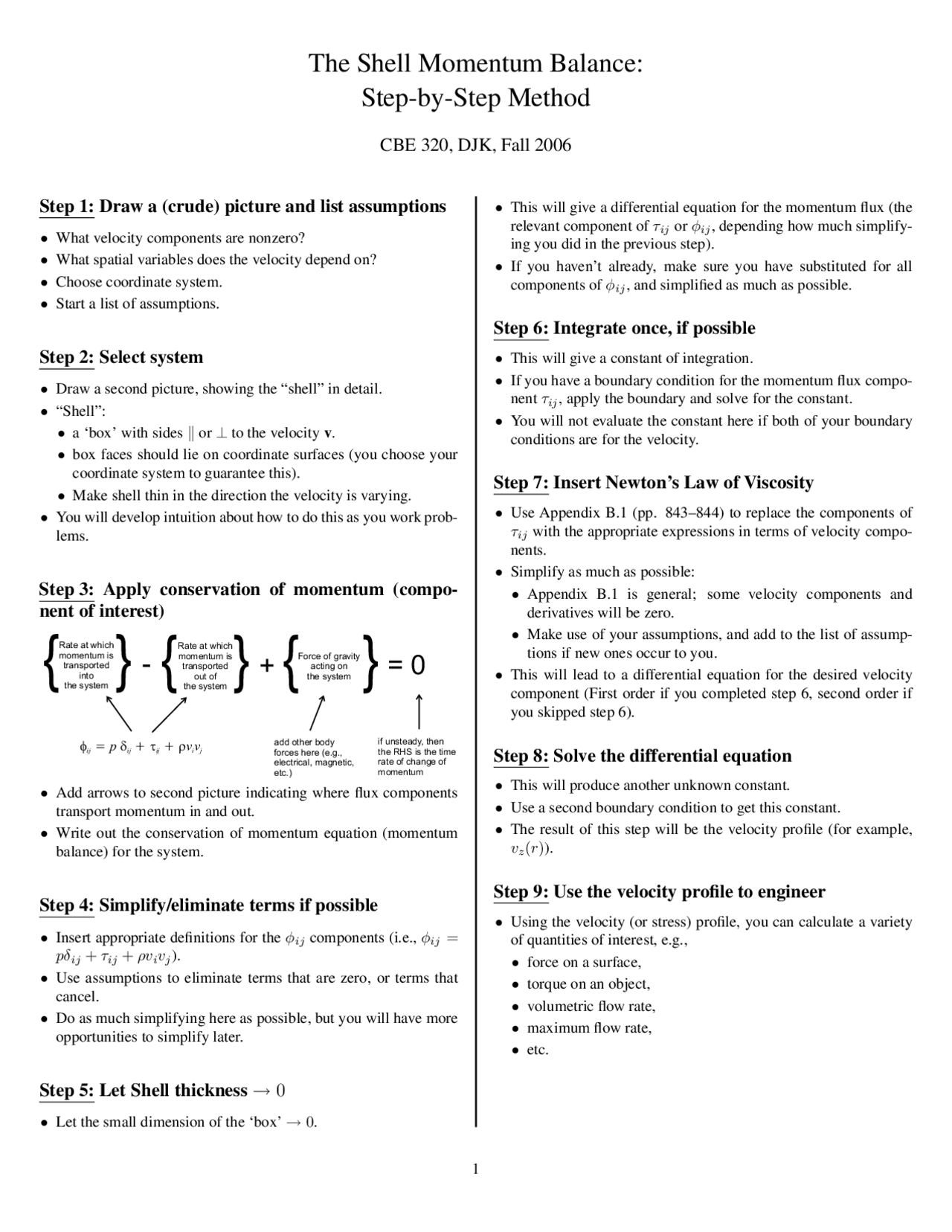 The Shell Momentum Balance: Step by Step Method | CBE 320 | Study notes ...