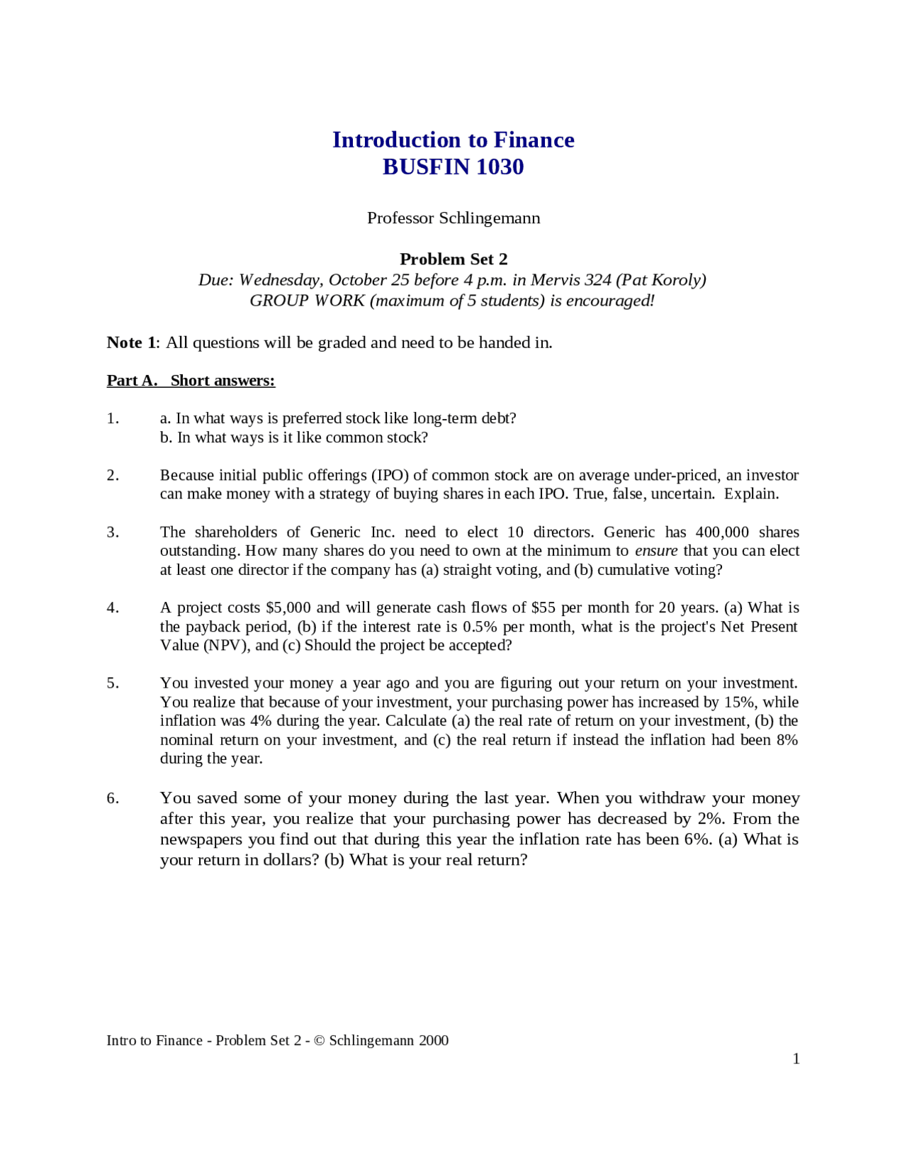 Assignment 2 For Introduction To Finance Busfin 1030 Docsity