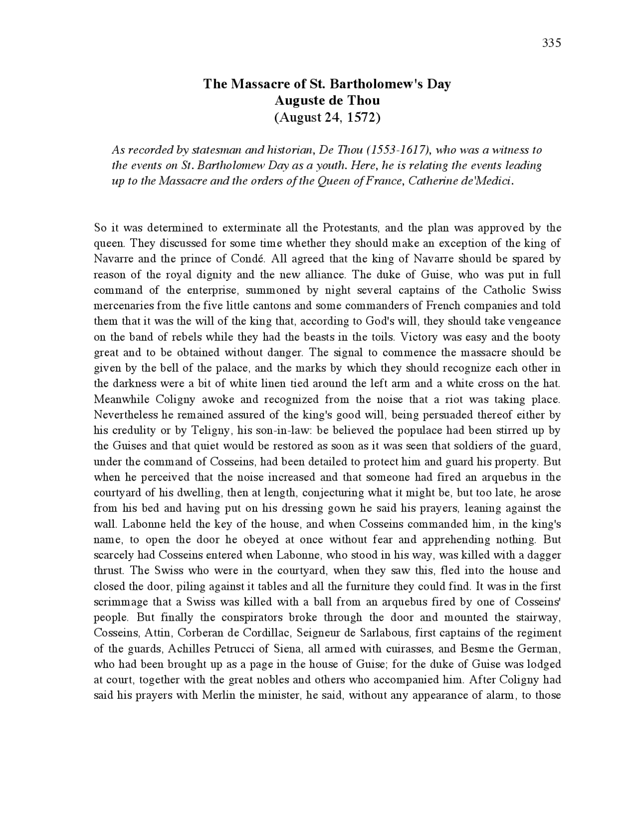Notes on The Massacre of St.Bartholomew's Day | HIST 310 - Docsity