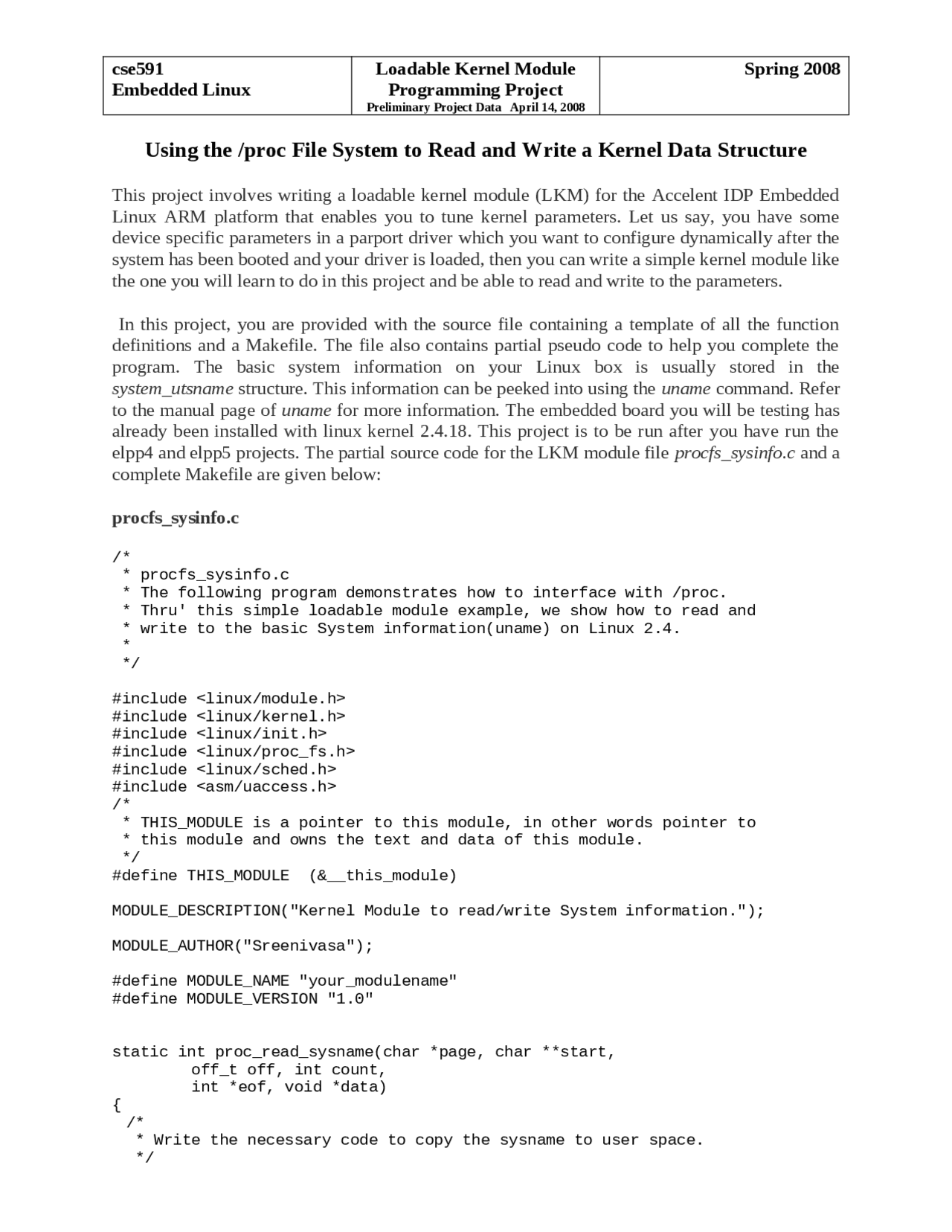 Creating an Embedded Linux Kernel Module for System Info | Study Guides, Projects, Research ...