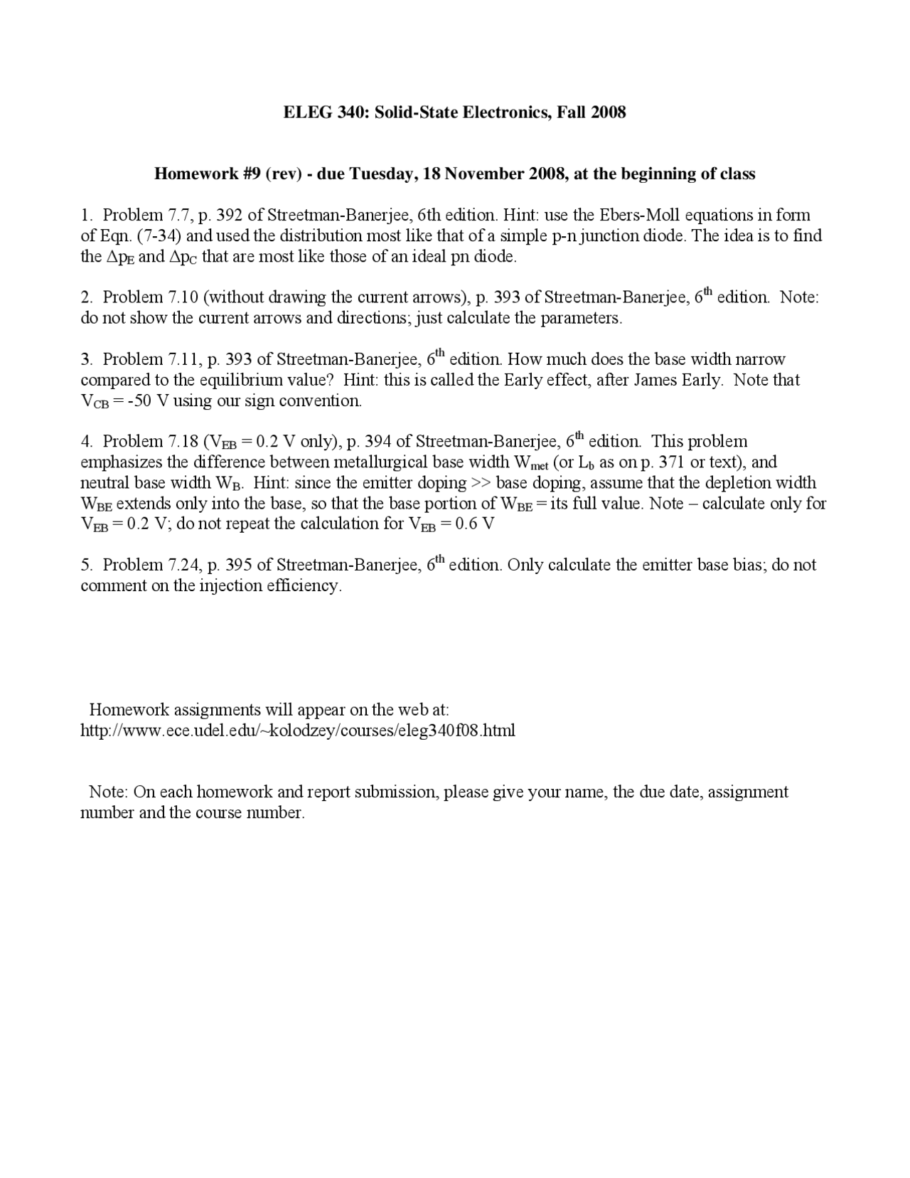Homework 9 Questions Unsolved Solid State Nanoelectronics Eleg 340