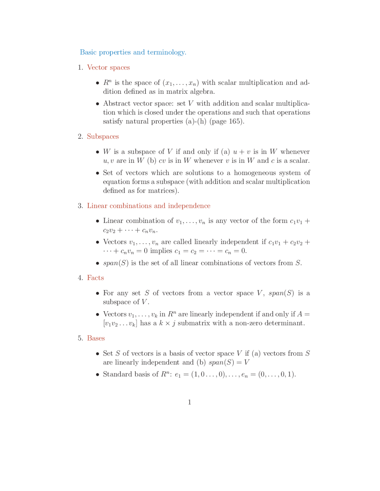 Vector Spaces Subspaces Facts Bases Linear Combinations And