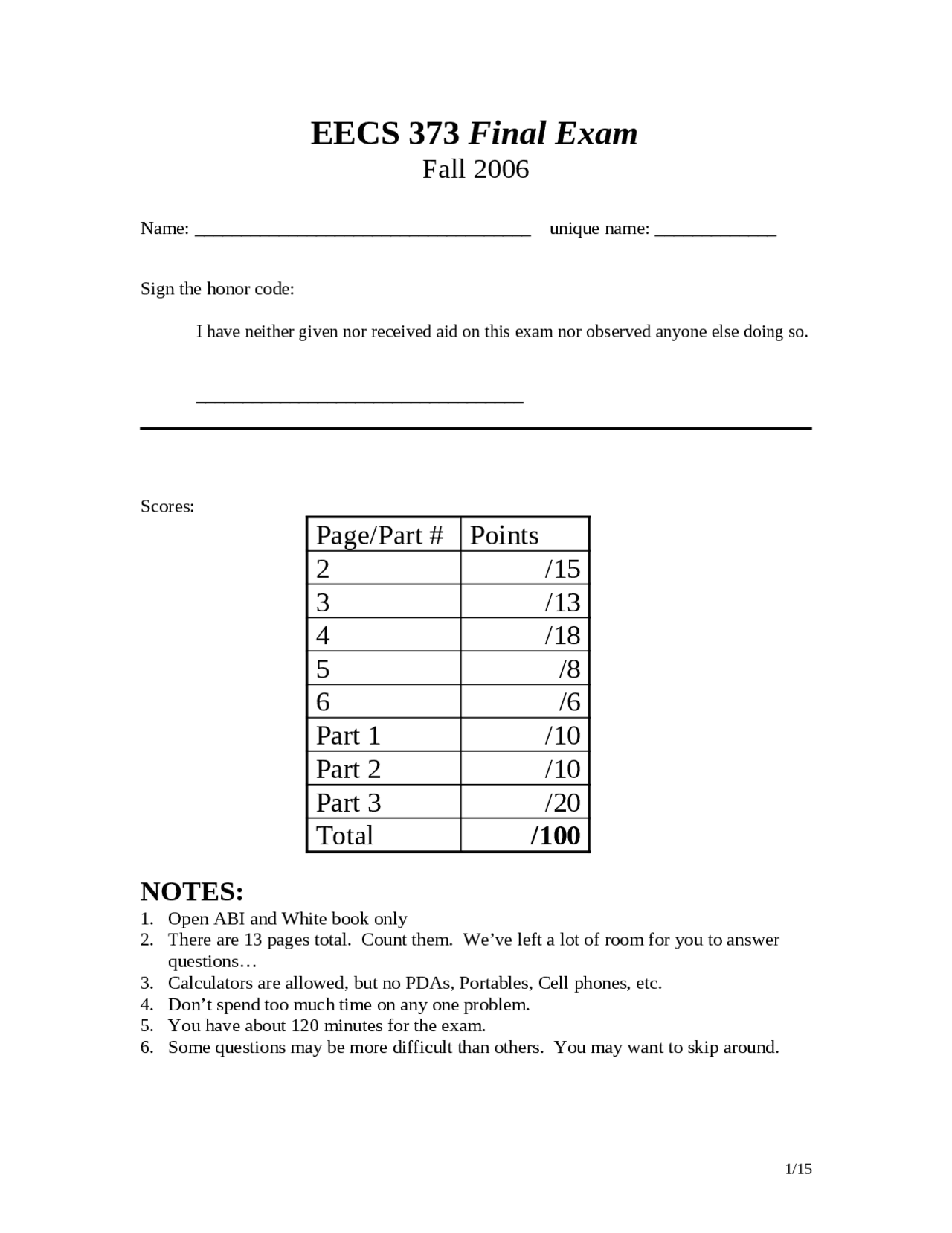8 Problems For Final Exam Microprocessor System Design Fall 2006