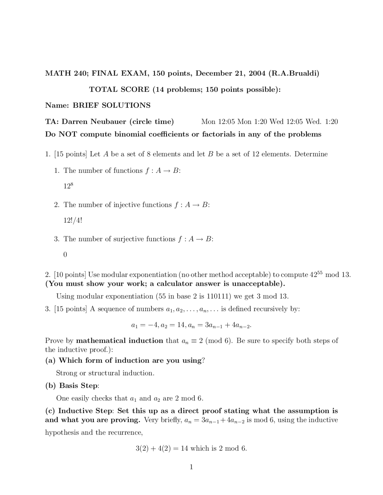14 Solved Questions On Introduction To Discrete Mathematics Exam