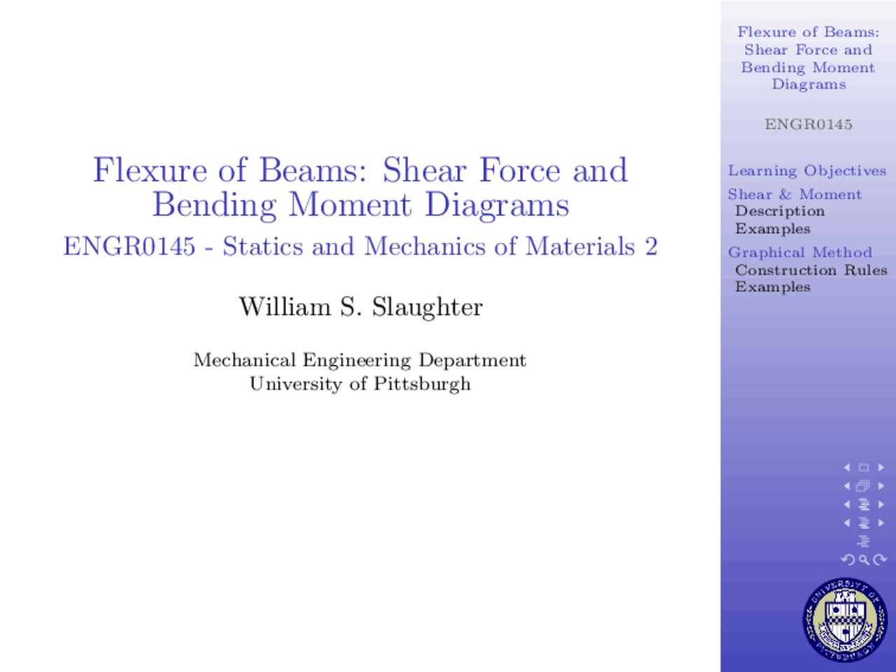 Flexure of Beams: Shear Force and Bending Moment Diagrams | ENGR 0145 ...