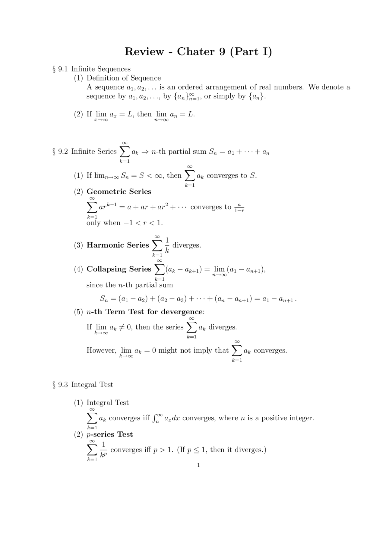 Infinite Sequences And Series Integral Test And Positive Series Math