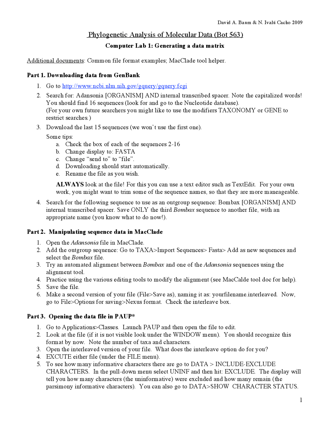 Generating Data Matrix in Botany - Lab 1 | BOTANY 563 - Docsity