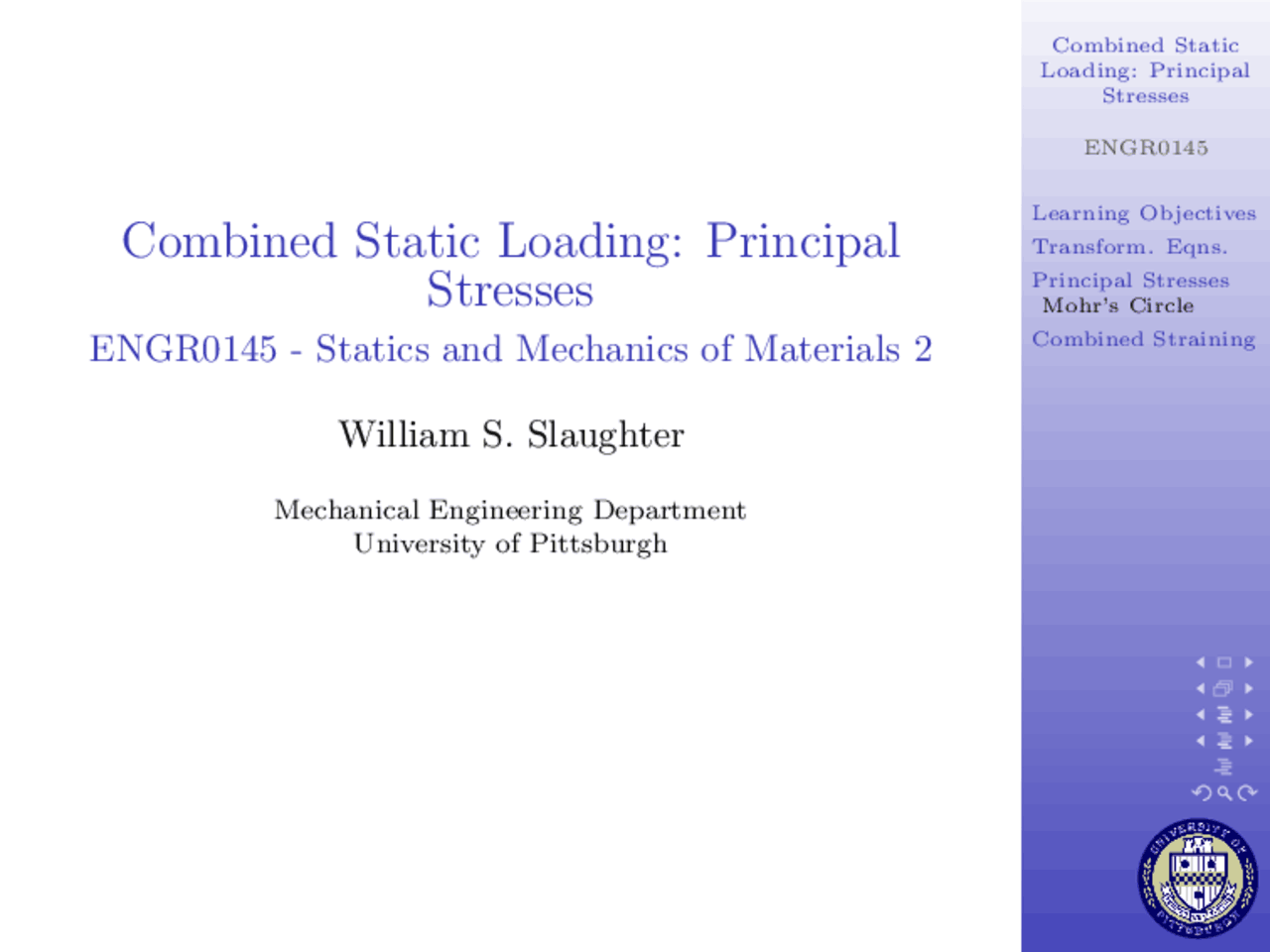 Combined Static Loading - Principal Stresses | ENGR 0145 - Docsity